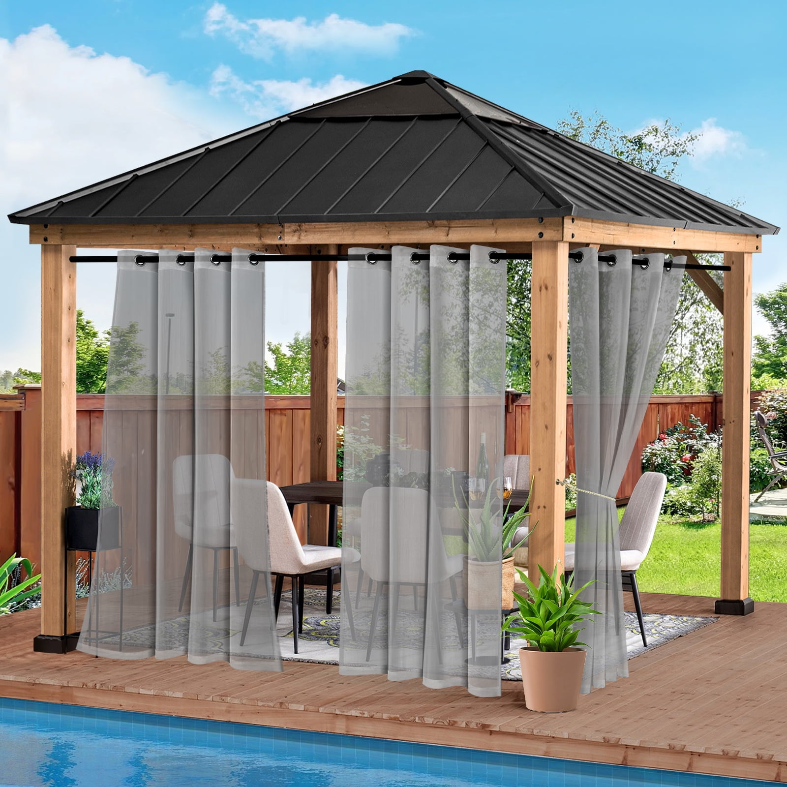 Rosnek Sheer Outdoor Curtains for Patio Waterproof, Grommet Linen Semi ...