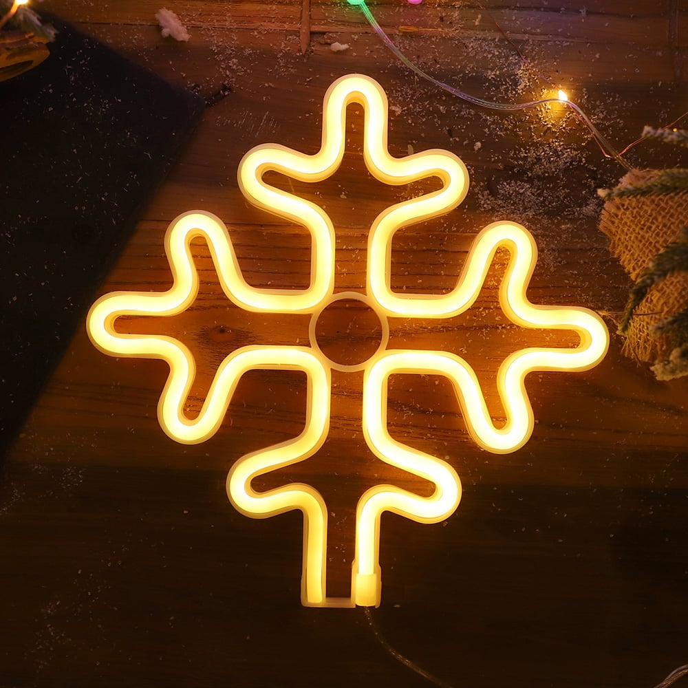 Rosnek Snowflake Neon Sign LED Neon Night Light, USB or Battery Powered ...