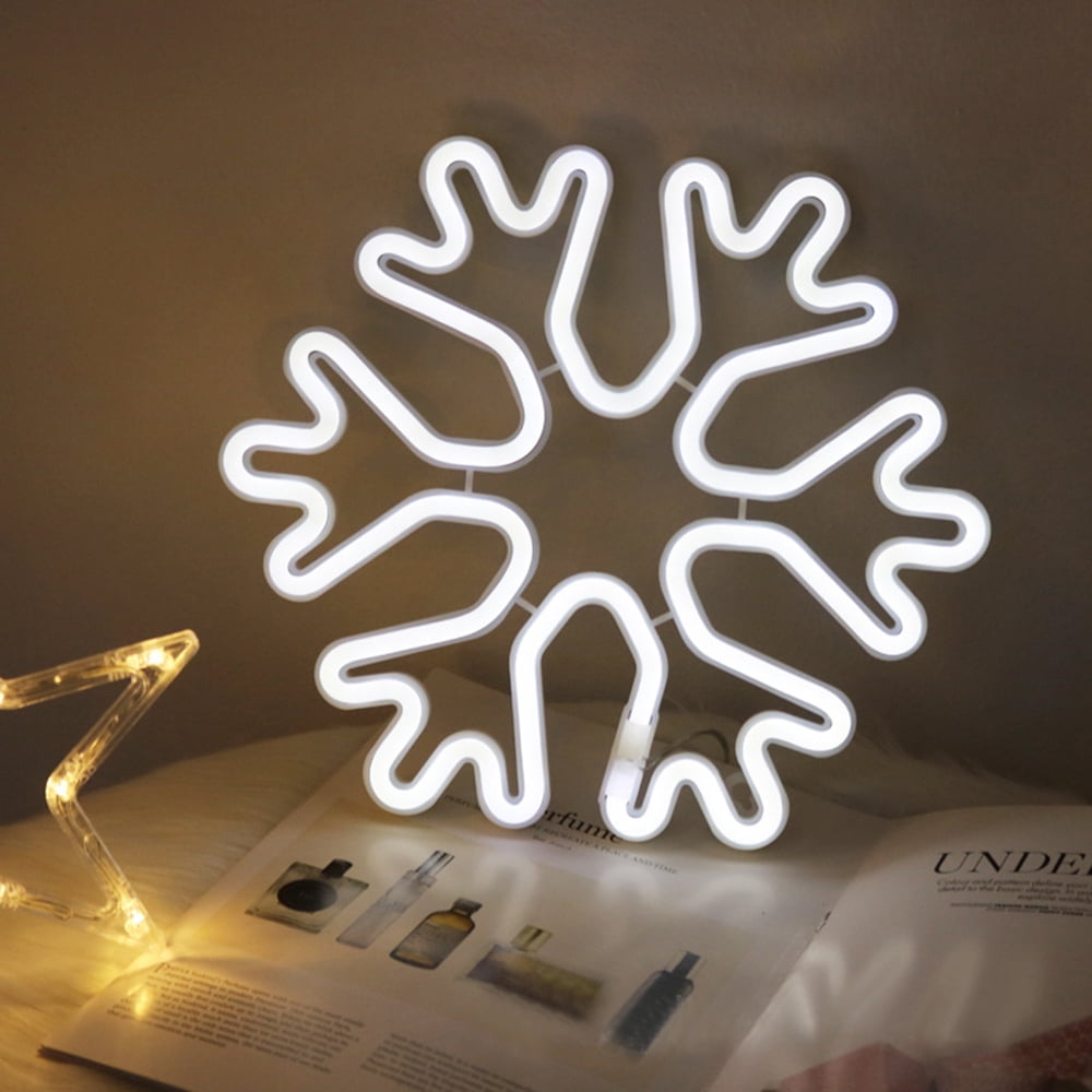 Rosnek Snowflake Neon Sign LED Neon Night Light, USB or Battery Powered ...