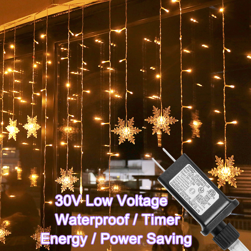 Rosnek Snowflake Window Curtain String Lights, 94 LED Christmas Fairy ...