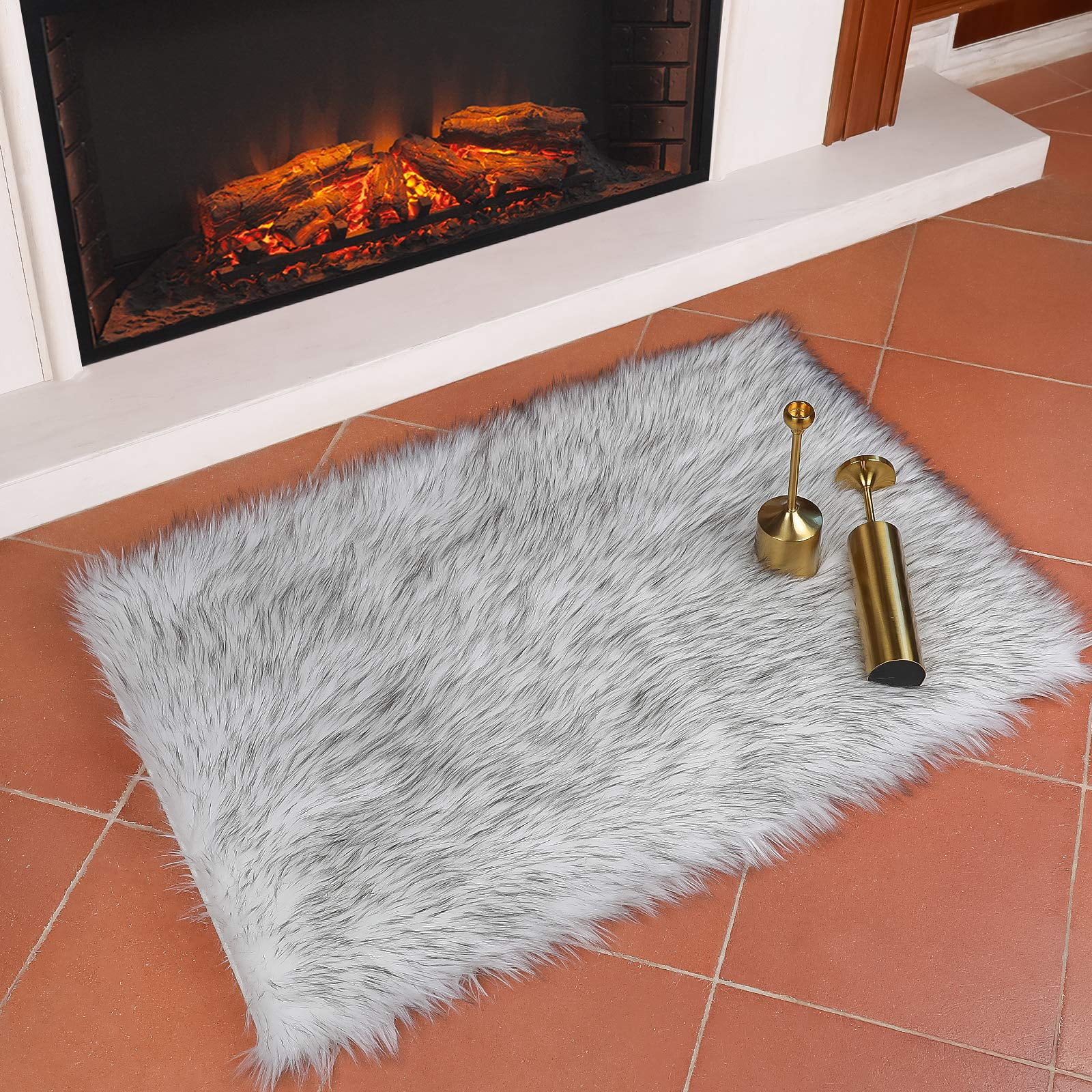 Rosnek Soft Fluffy Faux Sheepskin Fur Area Rugs, Rectangle Faux Fur ...