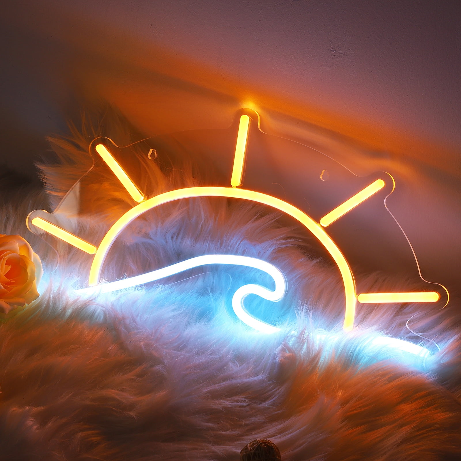 Rosnek Sunset Sunrise Neon Sign, 15.8 x7.8 inch Sun On The Sea Wave ...
