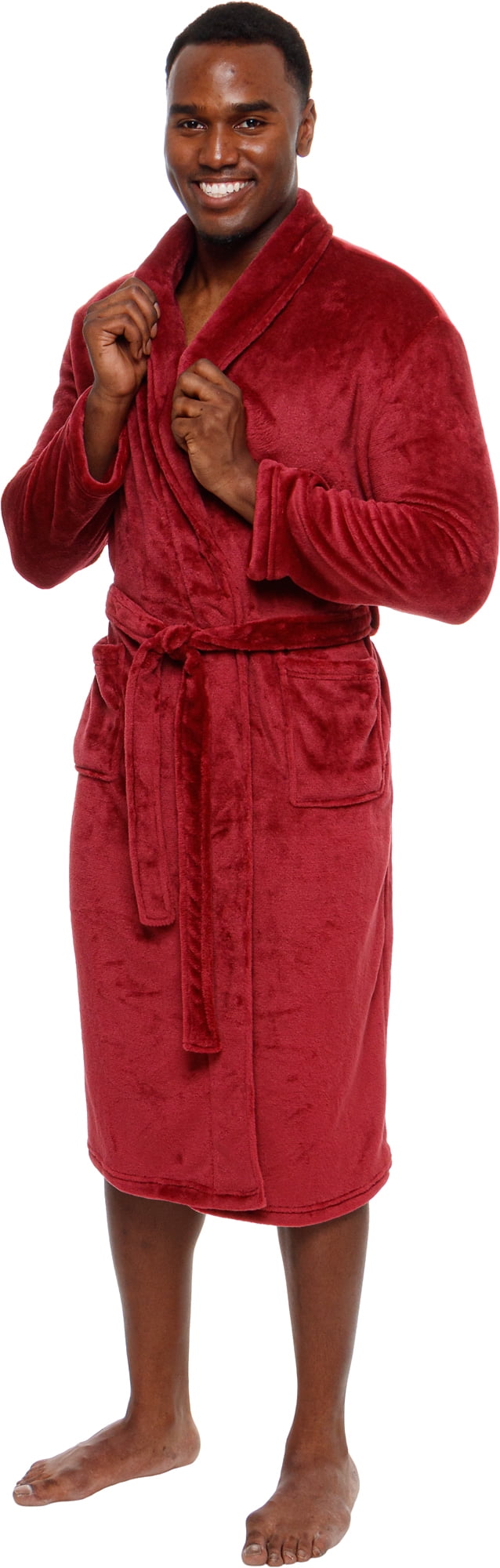 Ross Michaels Men's Robe - Mid-Length Plush Shawl Collar Bathrobe (Red ...