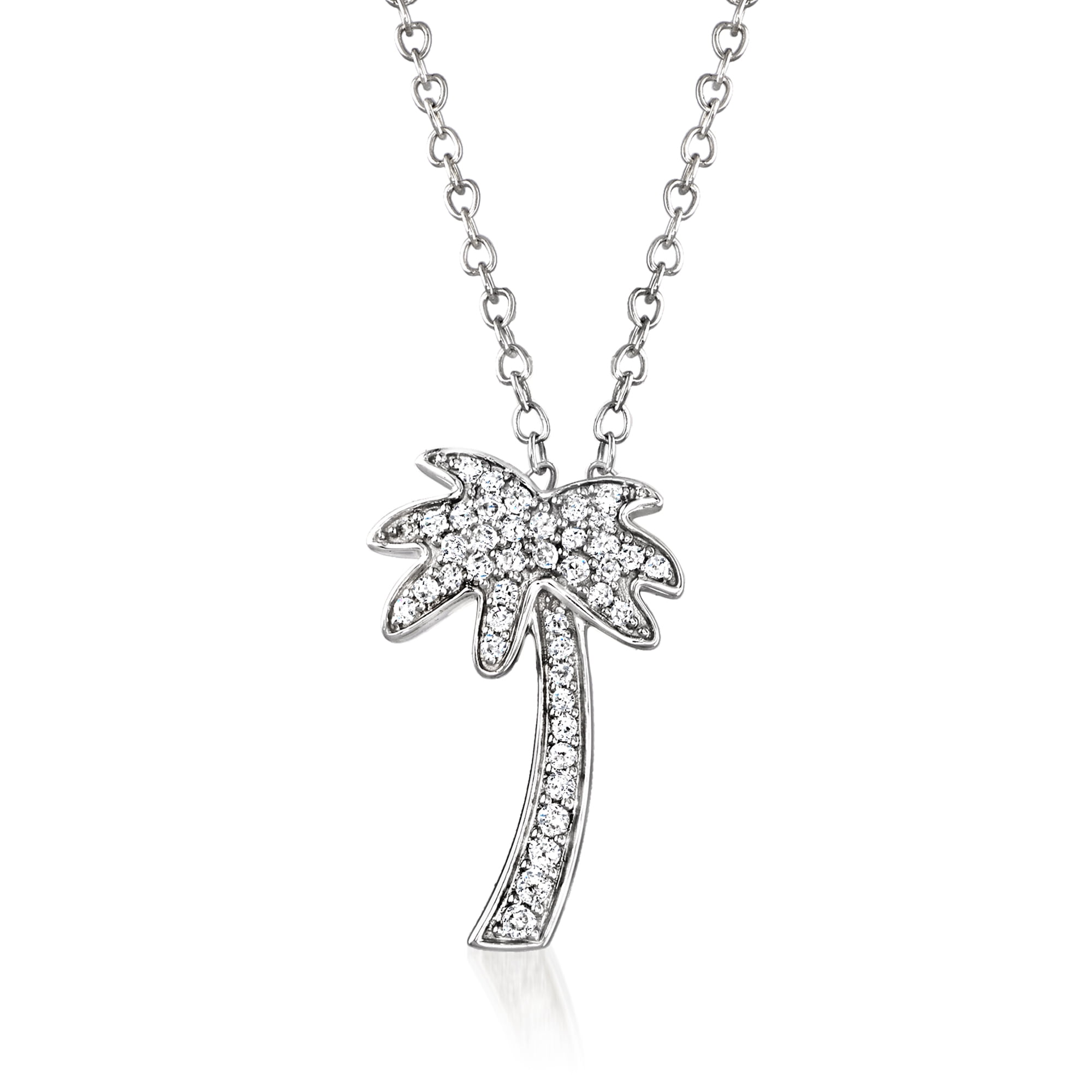 Ross-Simons 0.10 Ct. T.W Diamond Palm Tree Pendant Necklace in 14kt ...