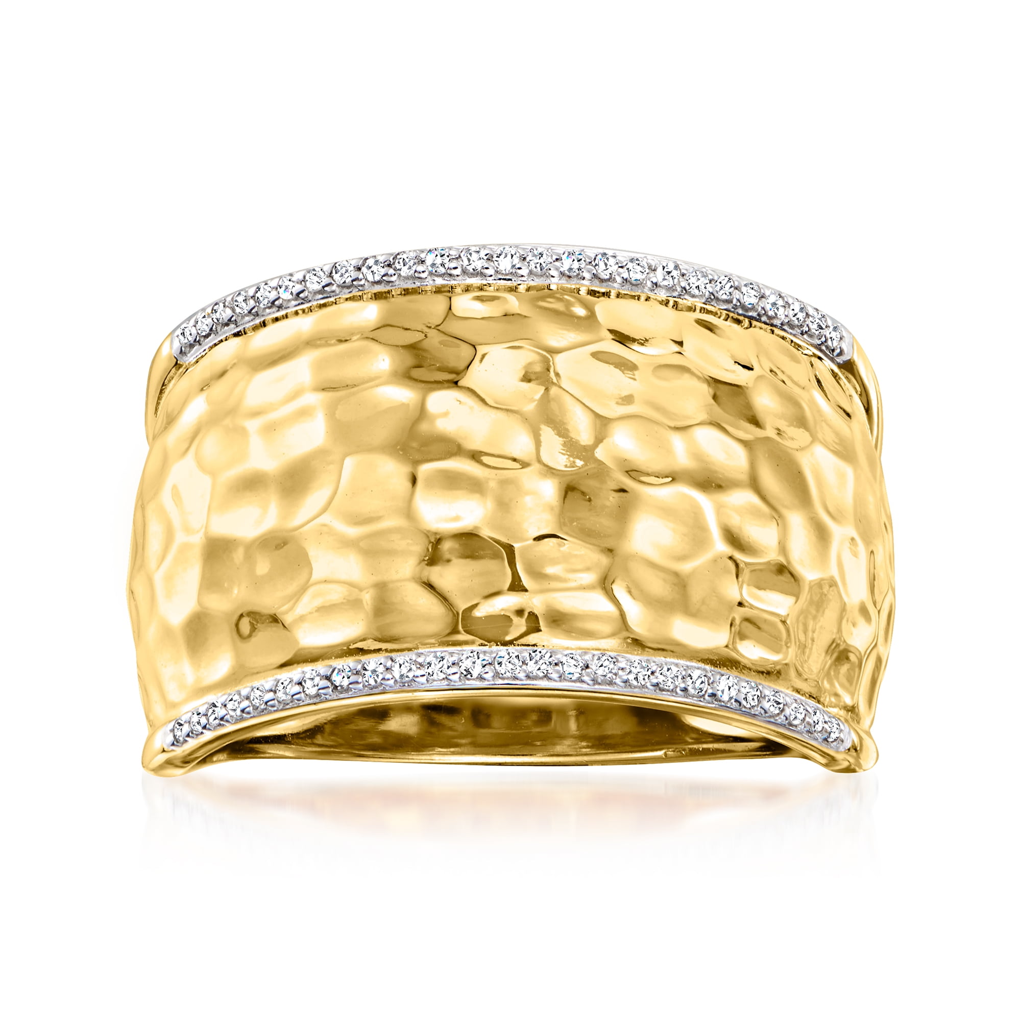 Ross-Simons 0.10 ct. t.w. Diamond Hammered Ring in 18kt Gold Over ...