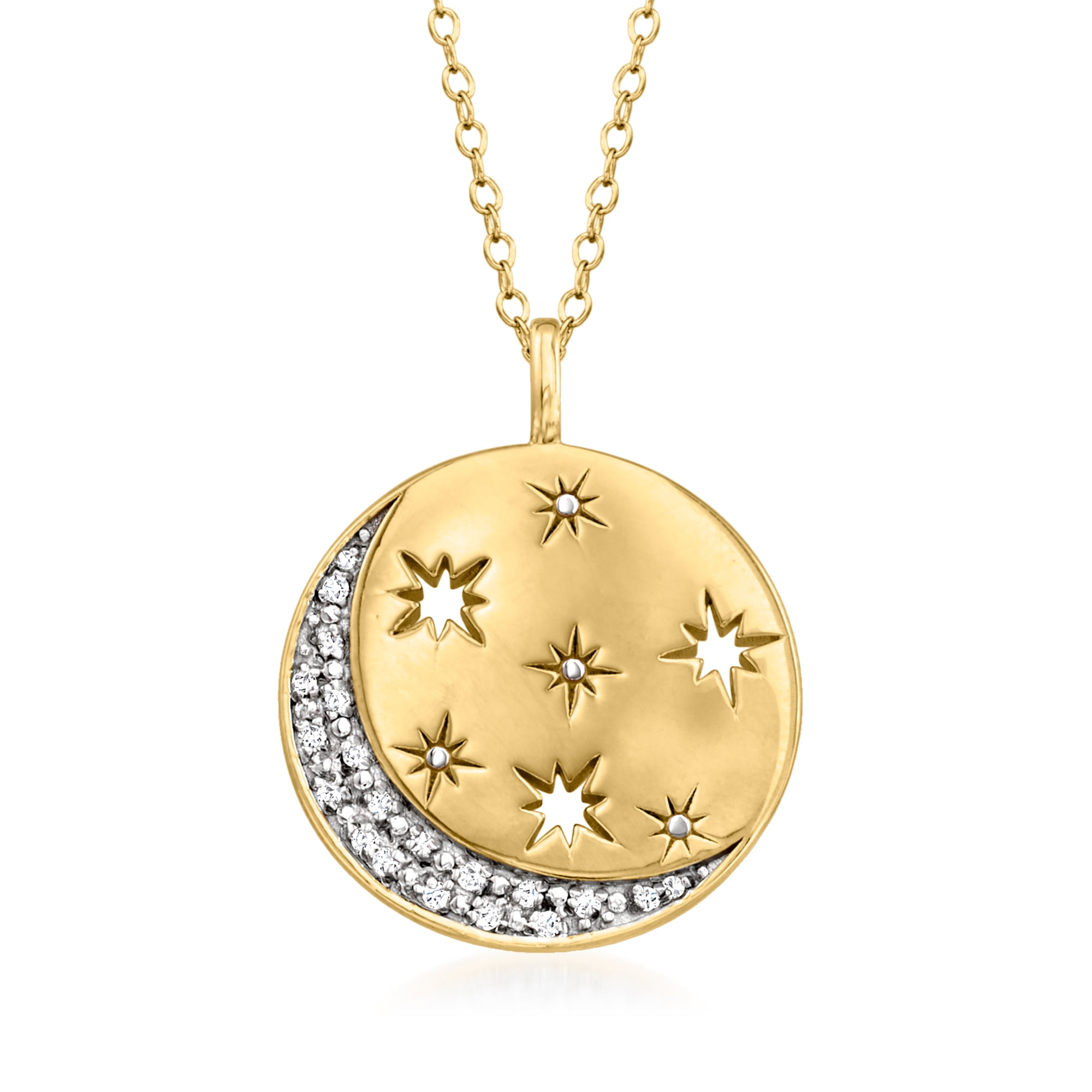 Ross-Simons 0.10 ct. t.w. Diamond Moon and Star Disc Pendant Necklace ...