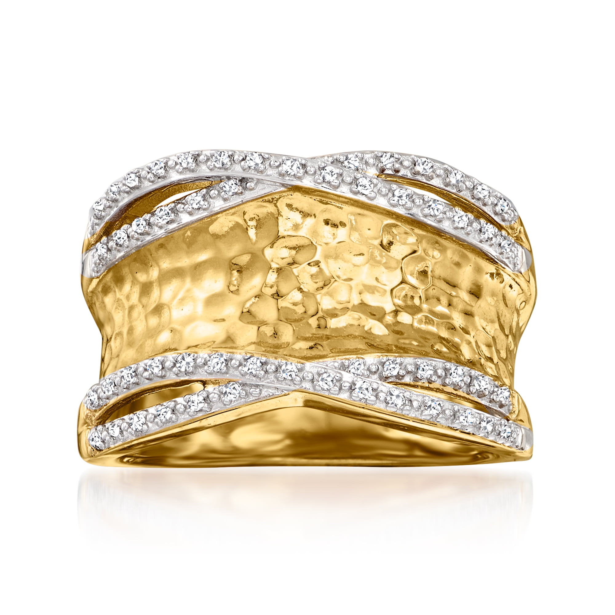 Ross-Simons 0.13 ct. t.w. Diamond Hammered Ring in 18kt Yellow Gold ...