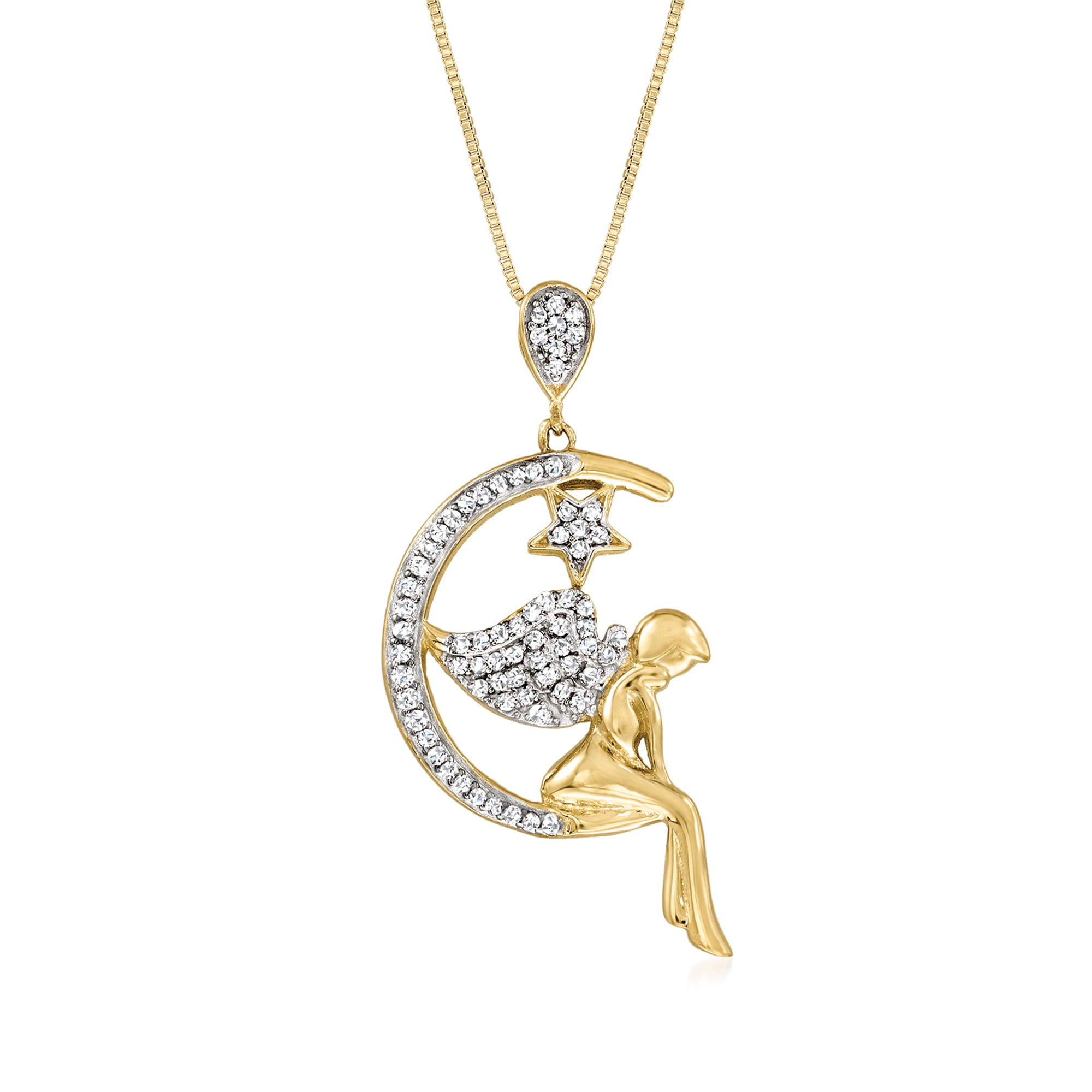 Ross-Simons 0.20 ct. t.w. Diamond Angel Moon Pendant Necklace in 18kt ...