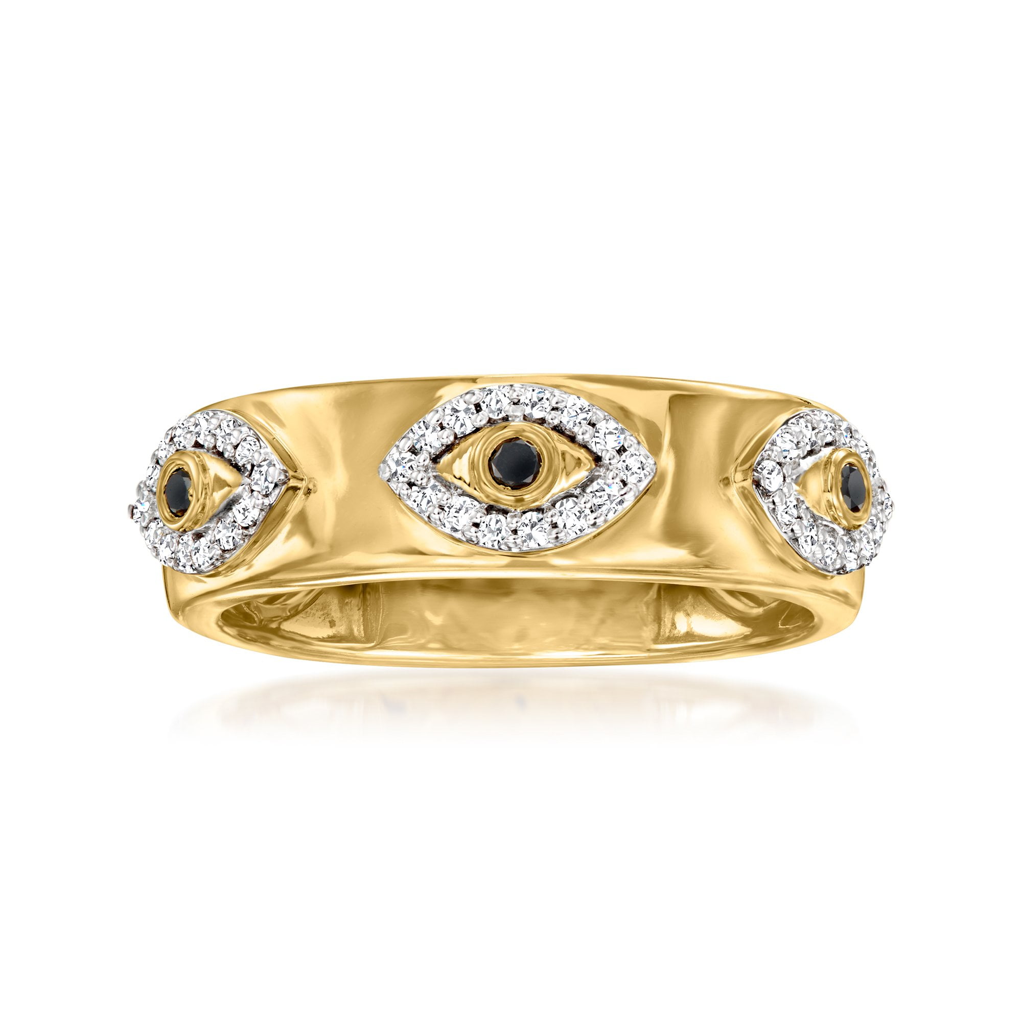 Ross-Simons 0.20 ct. t.w. White and Black Diamond Evil Eye Ring in 18kt Gold Over Sterling ...
