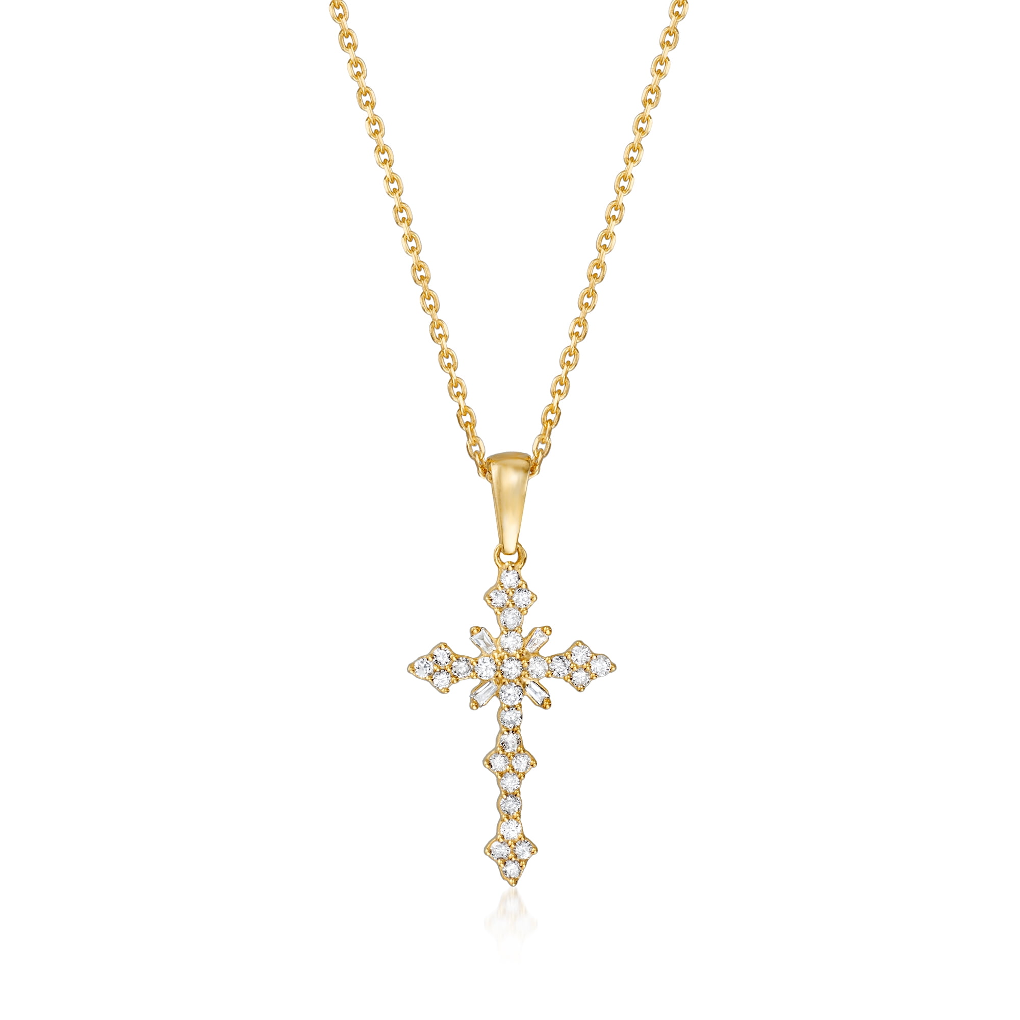 Ross-Simons 0.25 ct. t.w. Diamond Cross Pendant Necklace in 18kt Gold ...