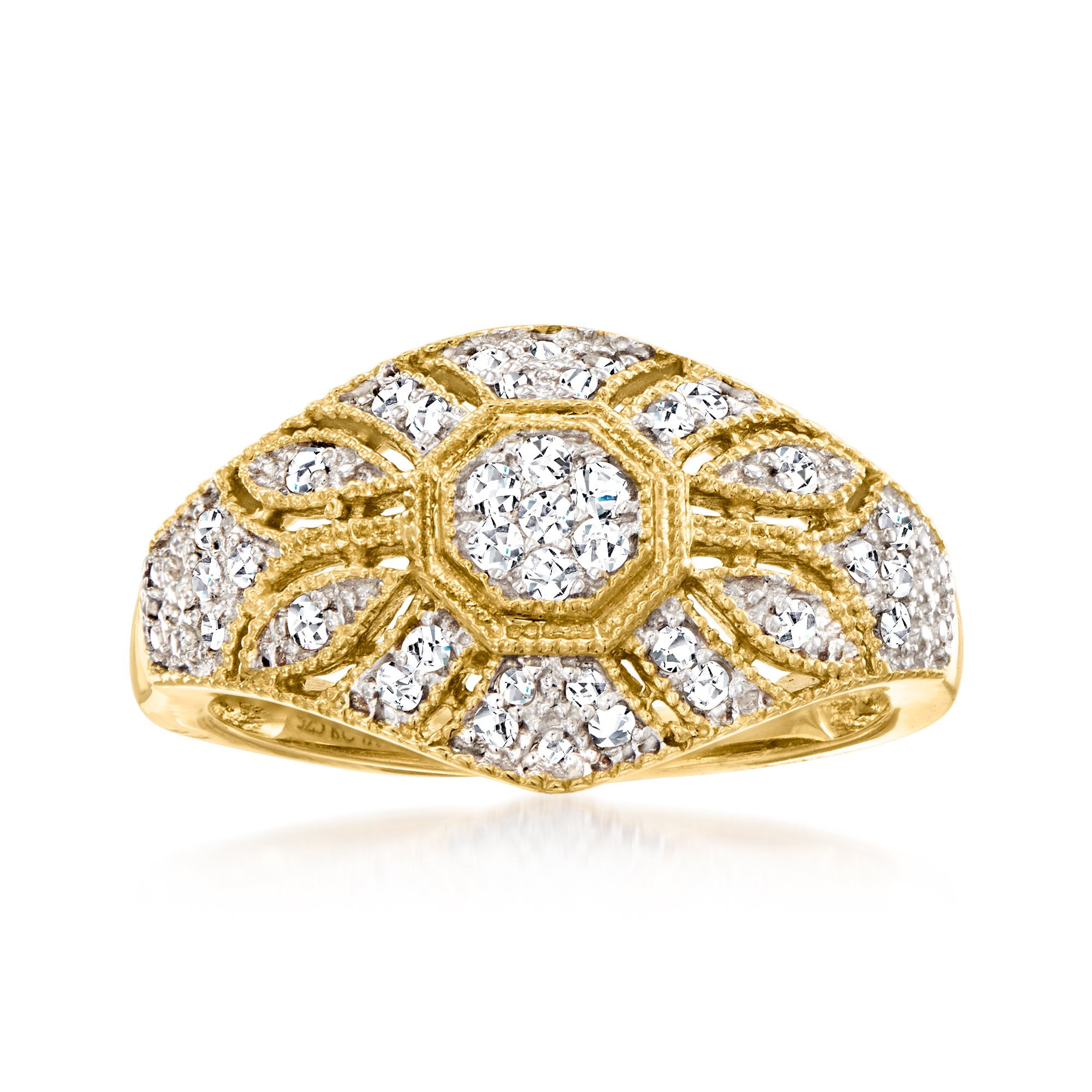 Ross-Simons 0.25 ct. t.w. Diamond Floral Milgrain Vintage-Inspired Ring ...