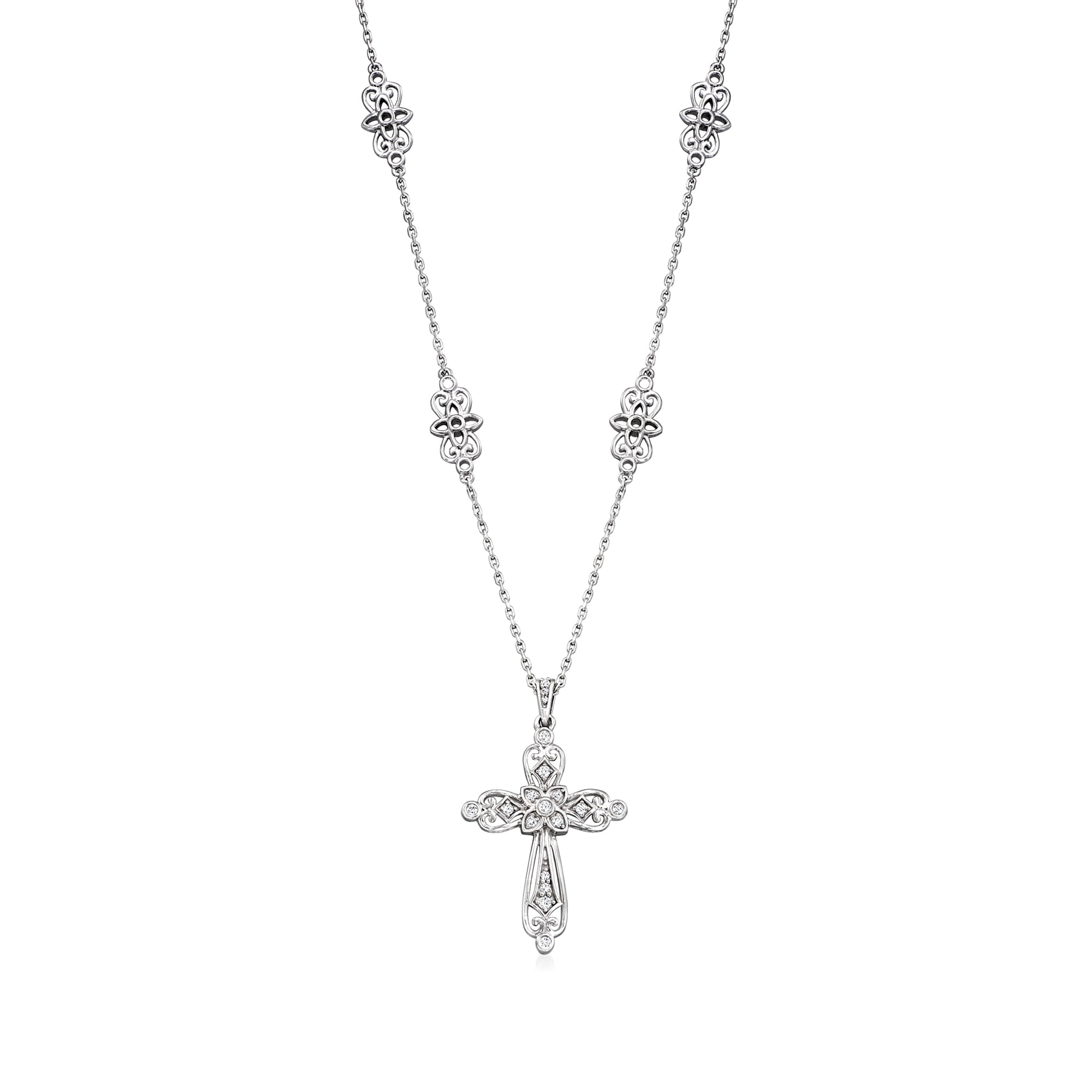 Ross-Simons 0.25 ct. t.w. Diamond Openwork Cross Necklace in Sterling ...