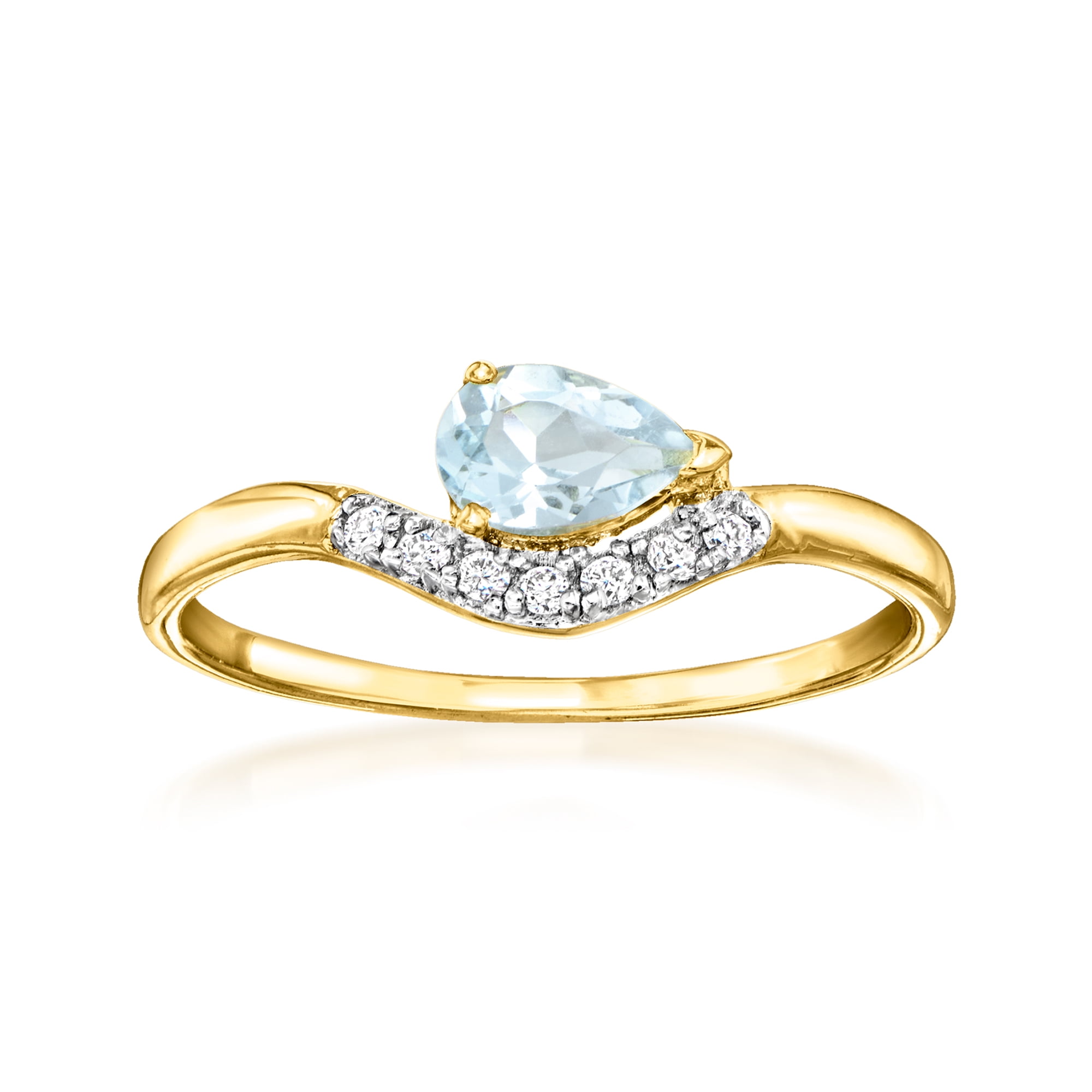 Ross-Simons 0.30 Carat Aquamarine Curved Ring With Lab-Grown Diamonds ...
