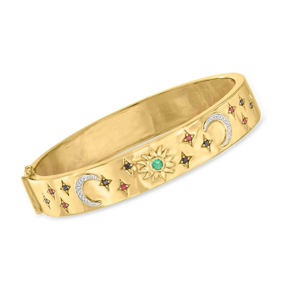 Ross-Simons 0.30 ct. t.w. Multi-Gemstone Celestial Bangle Bracelet With Diamond Accents in 18kt ...