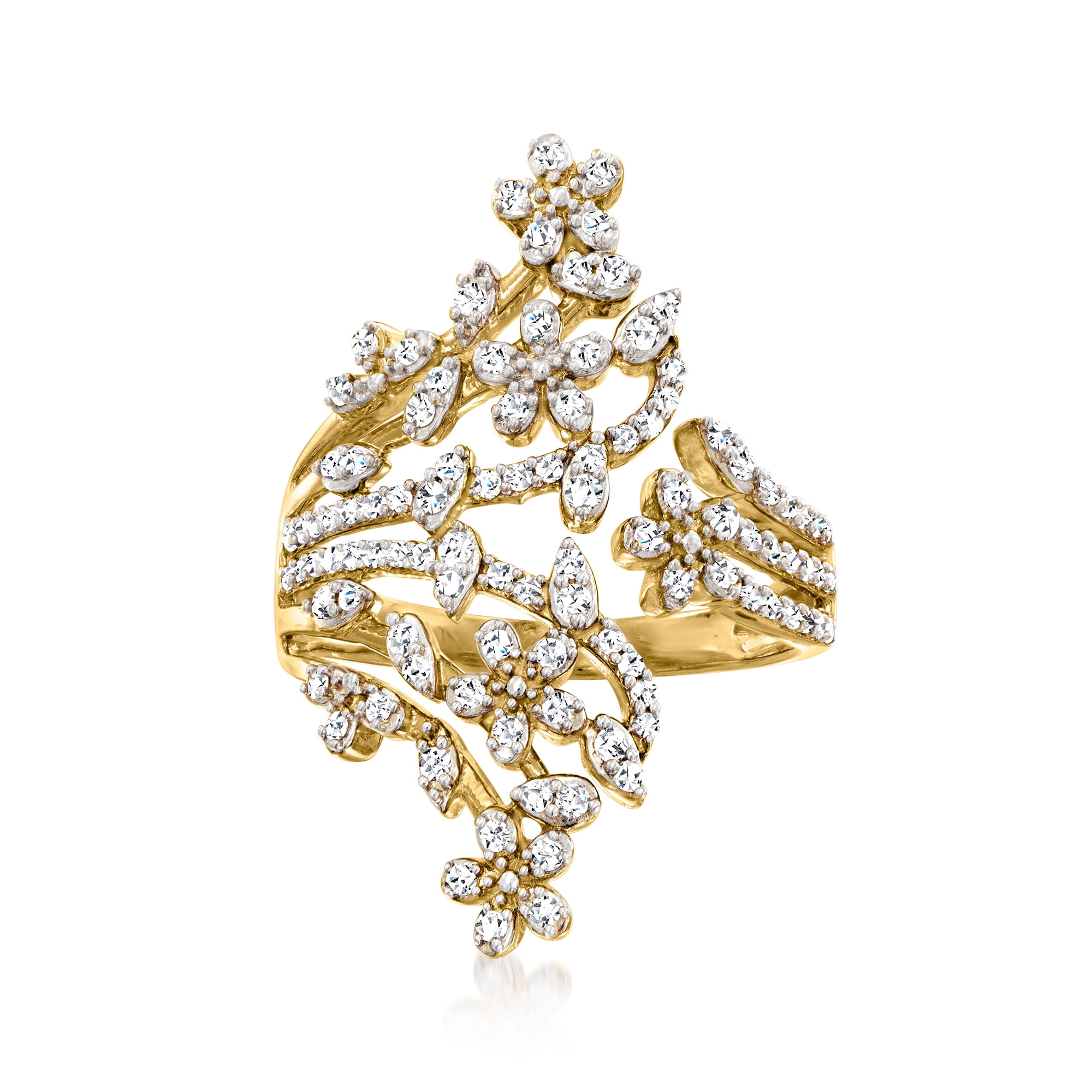 Ross-Simons 0.50 ct. t.w. Diamond Flower Bypass Ring in 18kt Gold Over ...