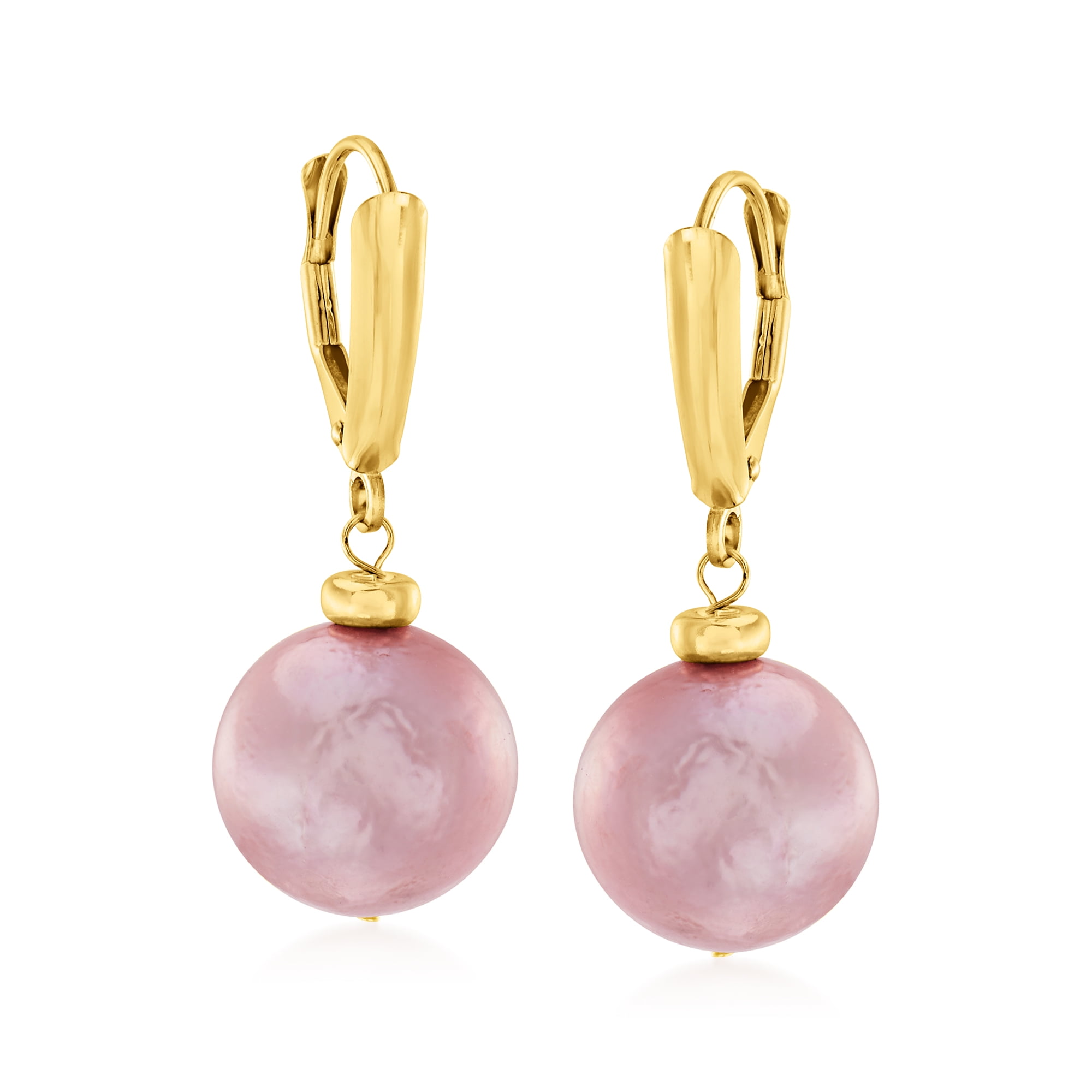 Ross-Simons 11.5-12.5mm Pink Cultured Pearl Drop Earrings in 14kt Yellow Gold, Women's, Adult ...