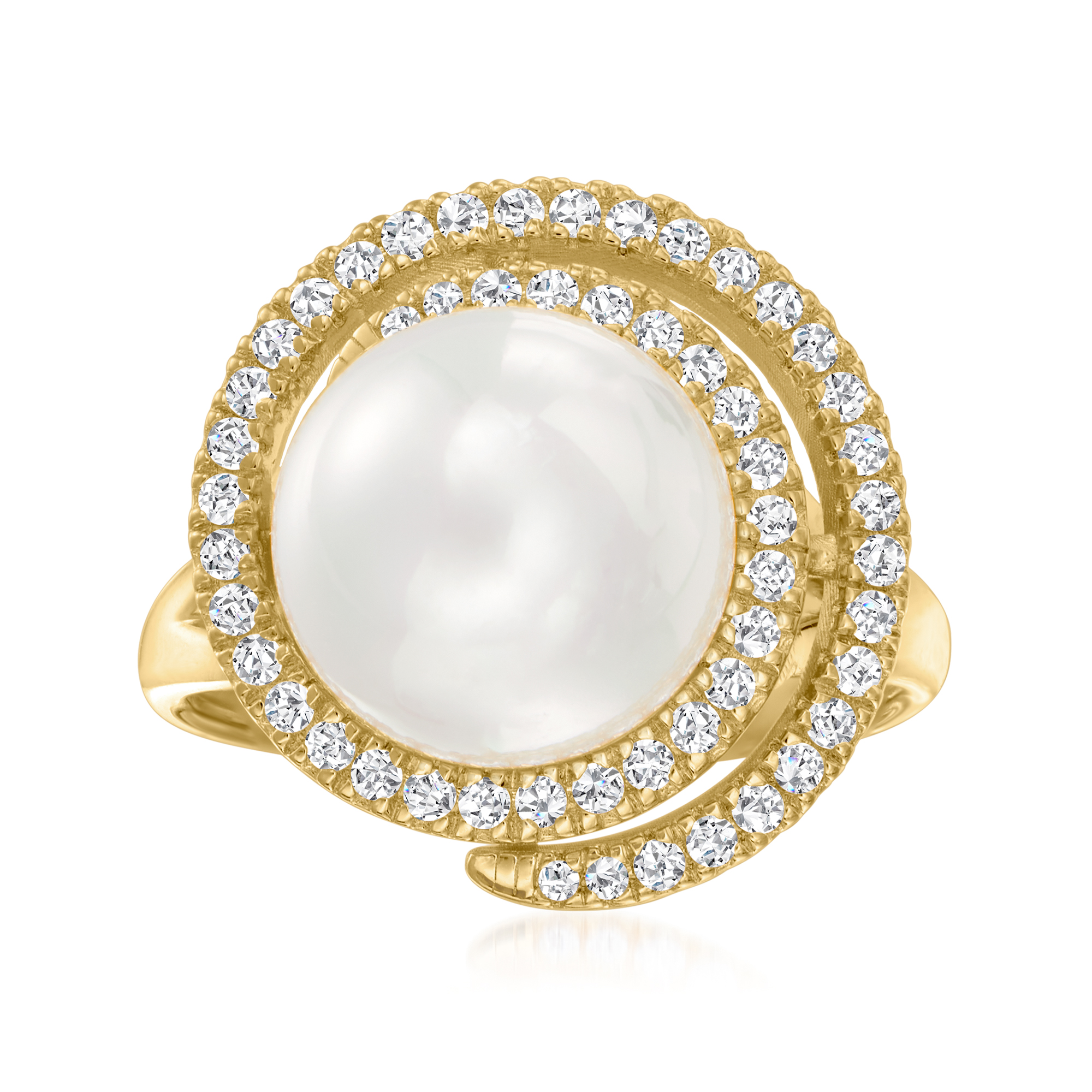 Ross-Simons 11mm Shell Pearl and .40 ct. t.w. CZ Swirl Ring in 18kt ...