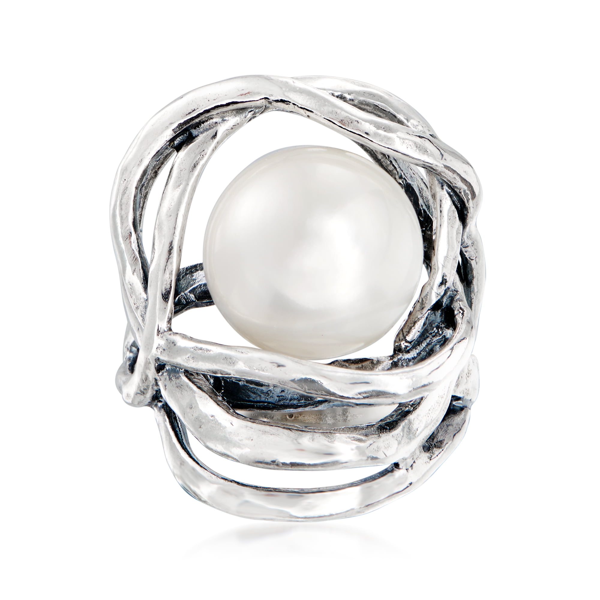 Ross-Simons 12-12.5mm Cultured Pearl Openwork Ring in Sterling Silver ...