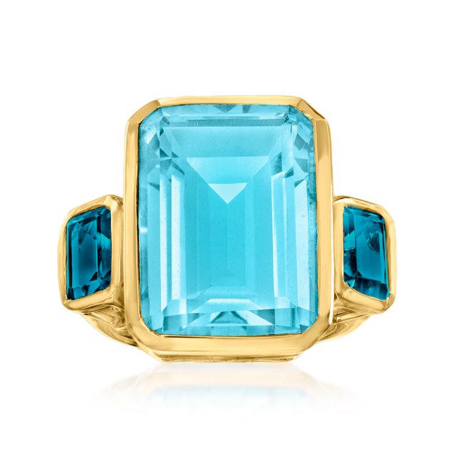 Ross-Simons 14.00 Carat Blue Quartz and 2.20 ct. t.w. London Blue Topaz 3-Stone Ring in 18kt ...