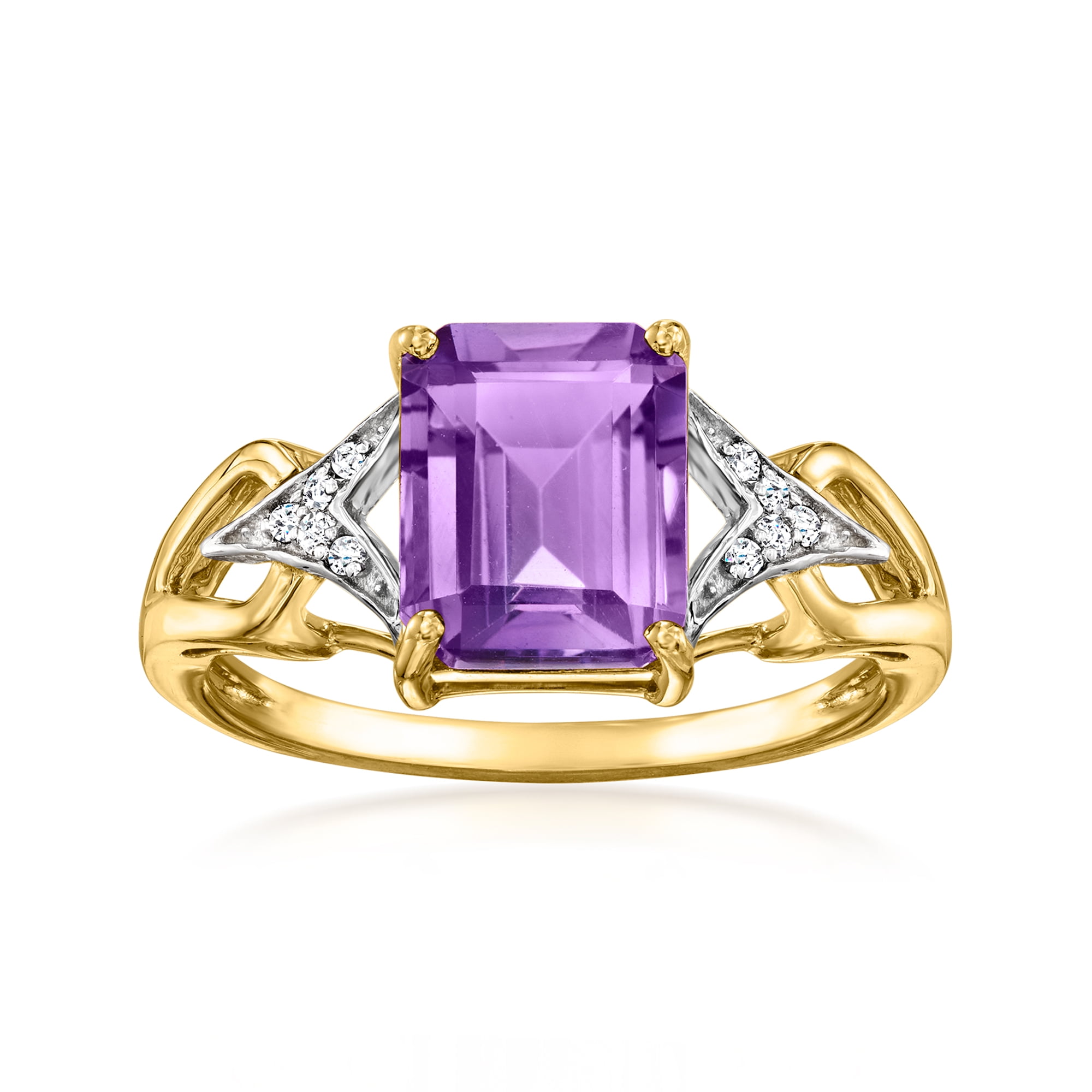 Ross-Simons 2.30 Carat Amethyst Ring With Diamonds in 14kt Yellow Gold ...