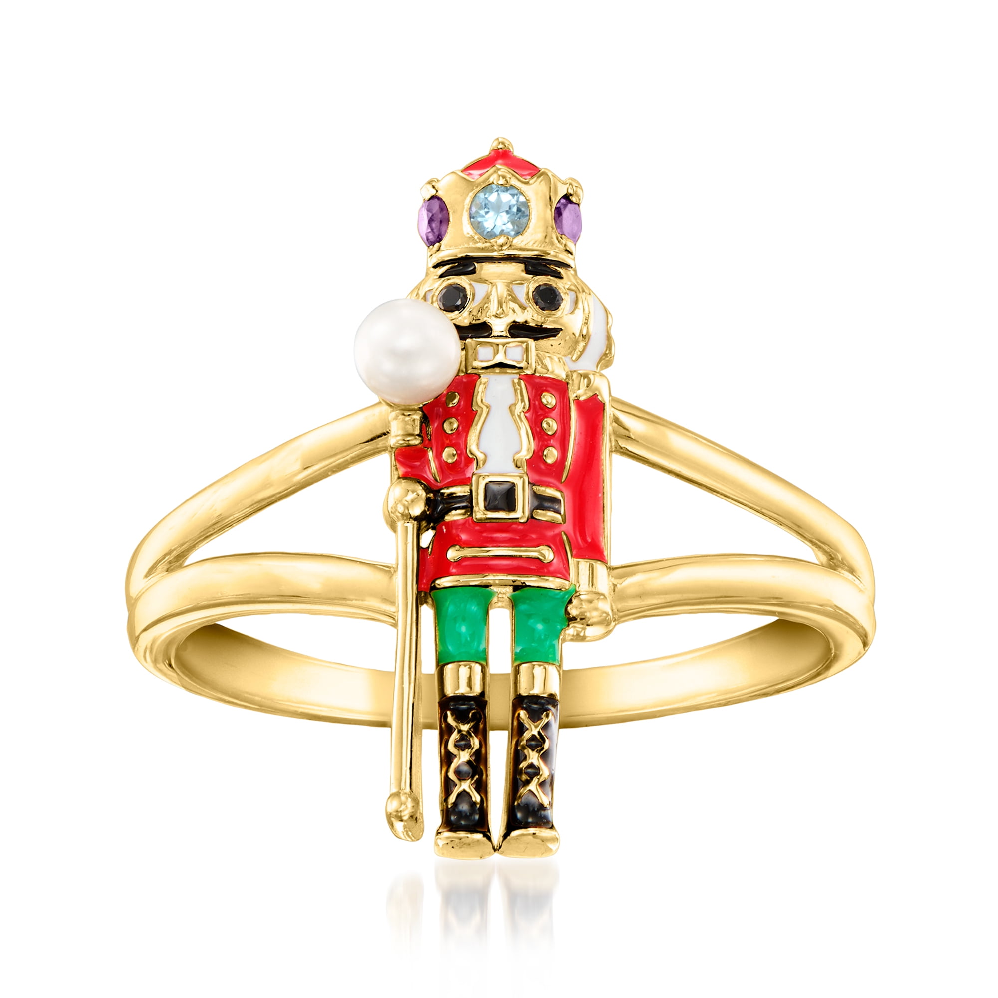 Ross-Simons 2.5-3mm Cultured Pearl and Multi-Gemstone Nutcracker Ring ...
