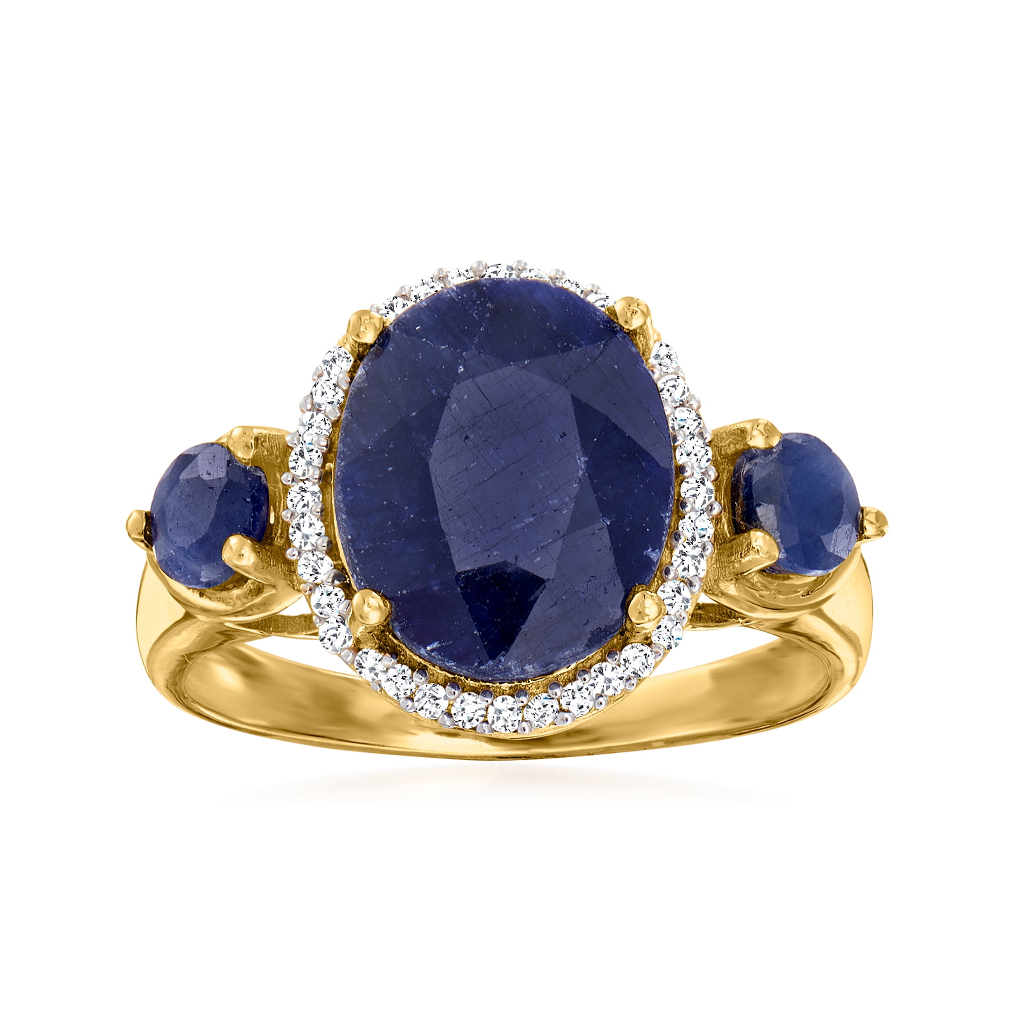 Ross-Simons 4.70 ct. t.w. Sapphire 3-Stone Ring With .14 ct. t.w ...