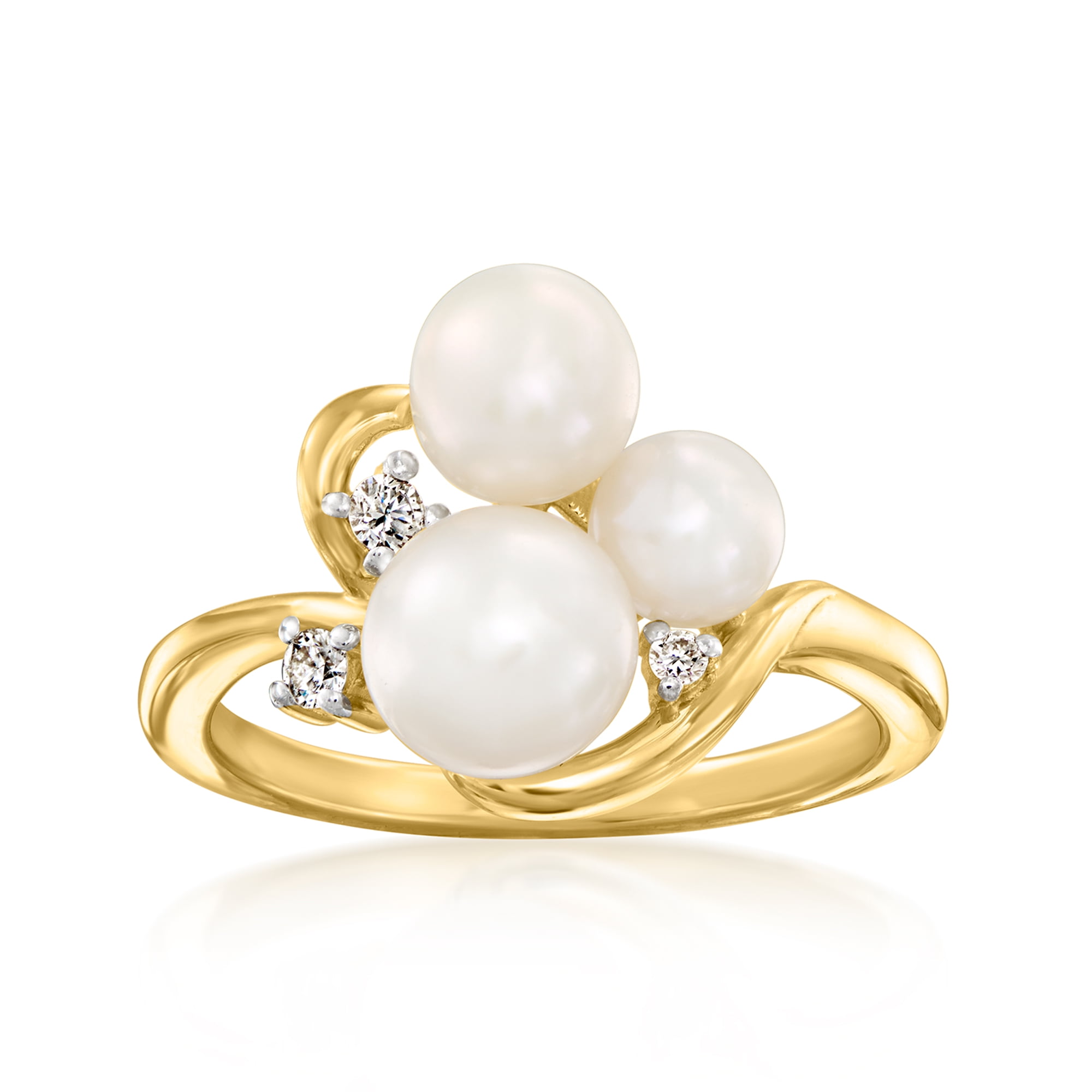 Ross-Simons 5-7mm Cultured Pearl Ring With Lab-Grown Diamonds in 18kt ...