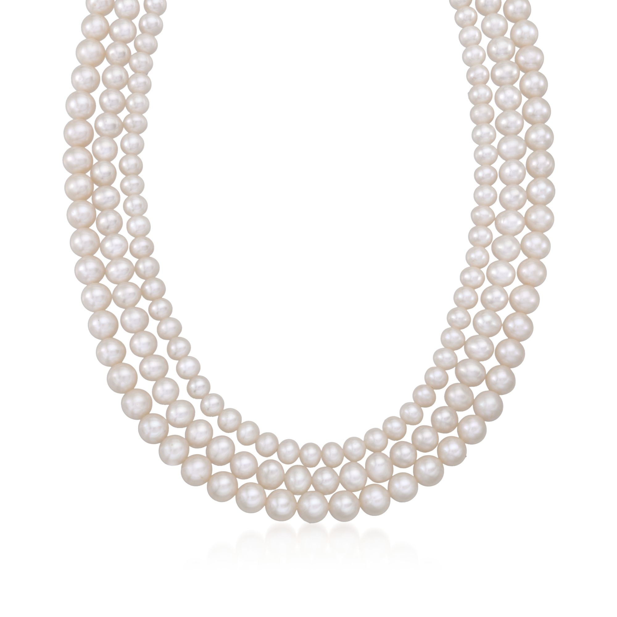 Ross-Simons 5-8mm Cultured Pearl 3-Strand Necklace With Sterling Silver ...