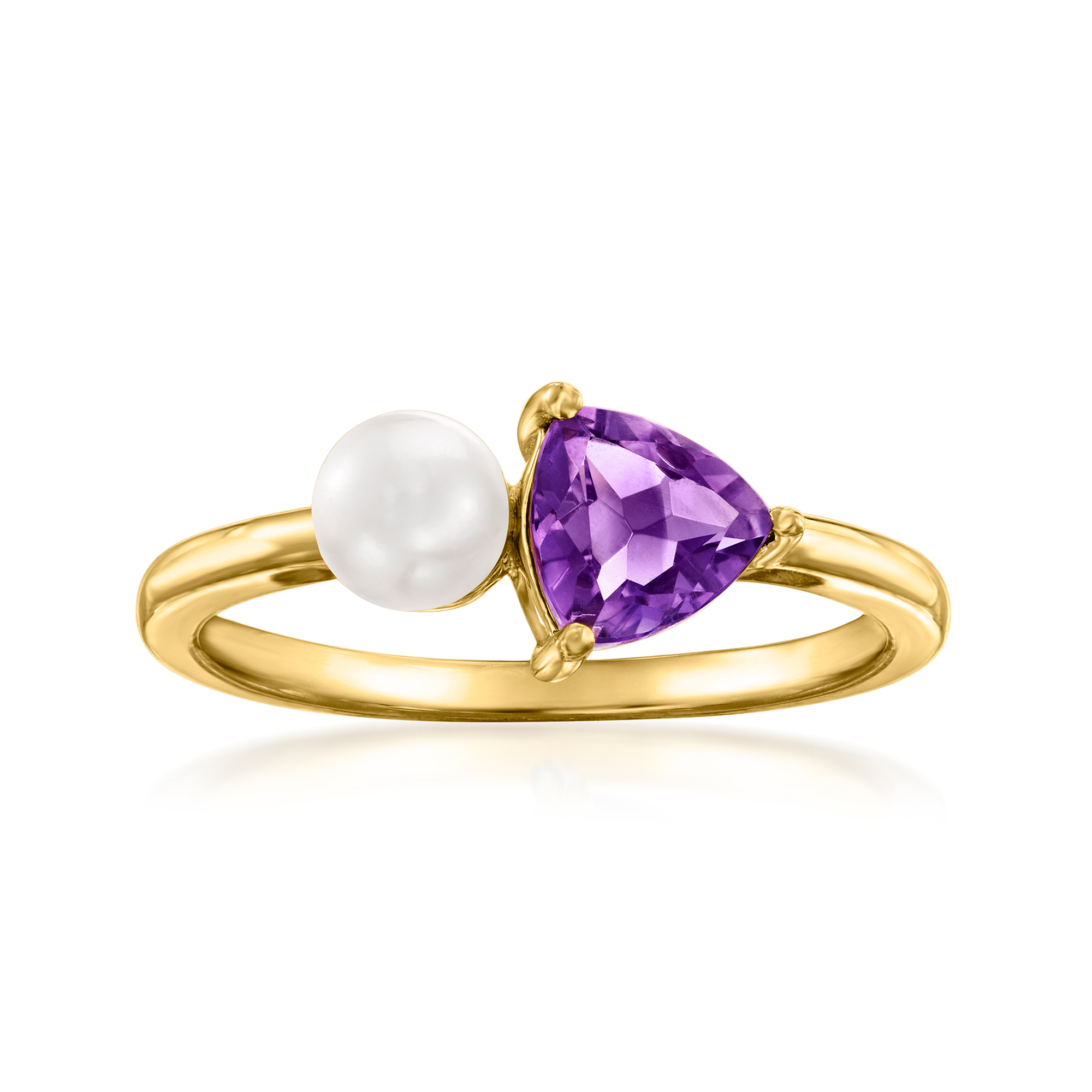 Ross-Simons 5mm Cultured Pearl and .60 Carat Amethyst Toi Et Moi Ring ...