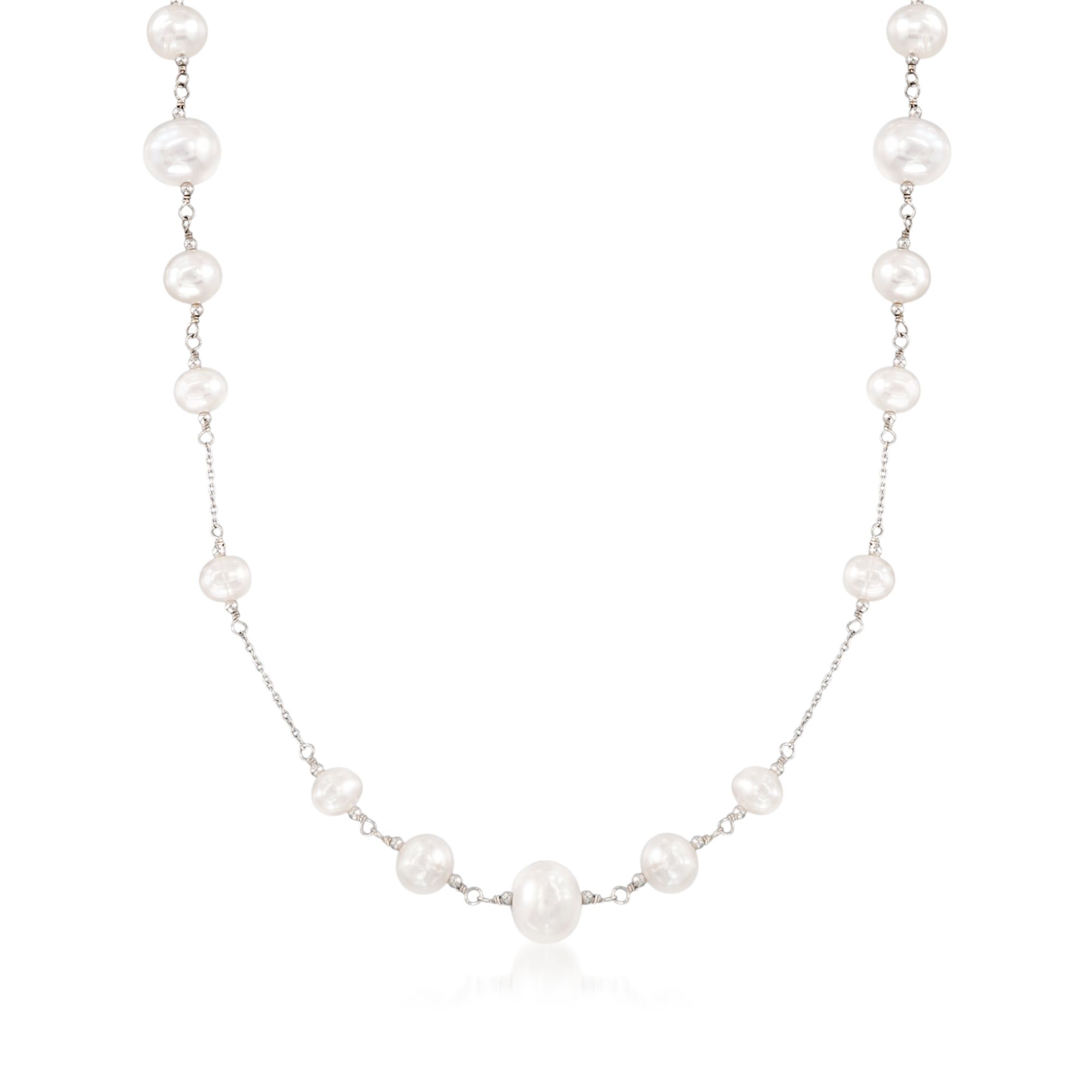 Ross-Simons 6-10mm Cultured Pearl Station Necklace in Sterling Silver ...
