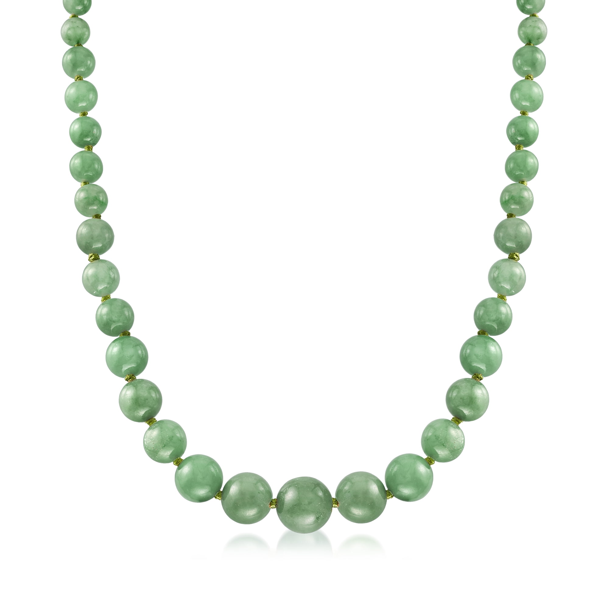 Ross-Simons 6-13mm Graduated Green Jade Bead Necklace With 14kt Yellow ...