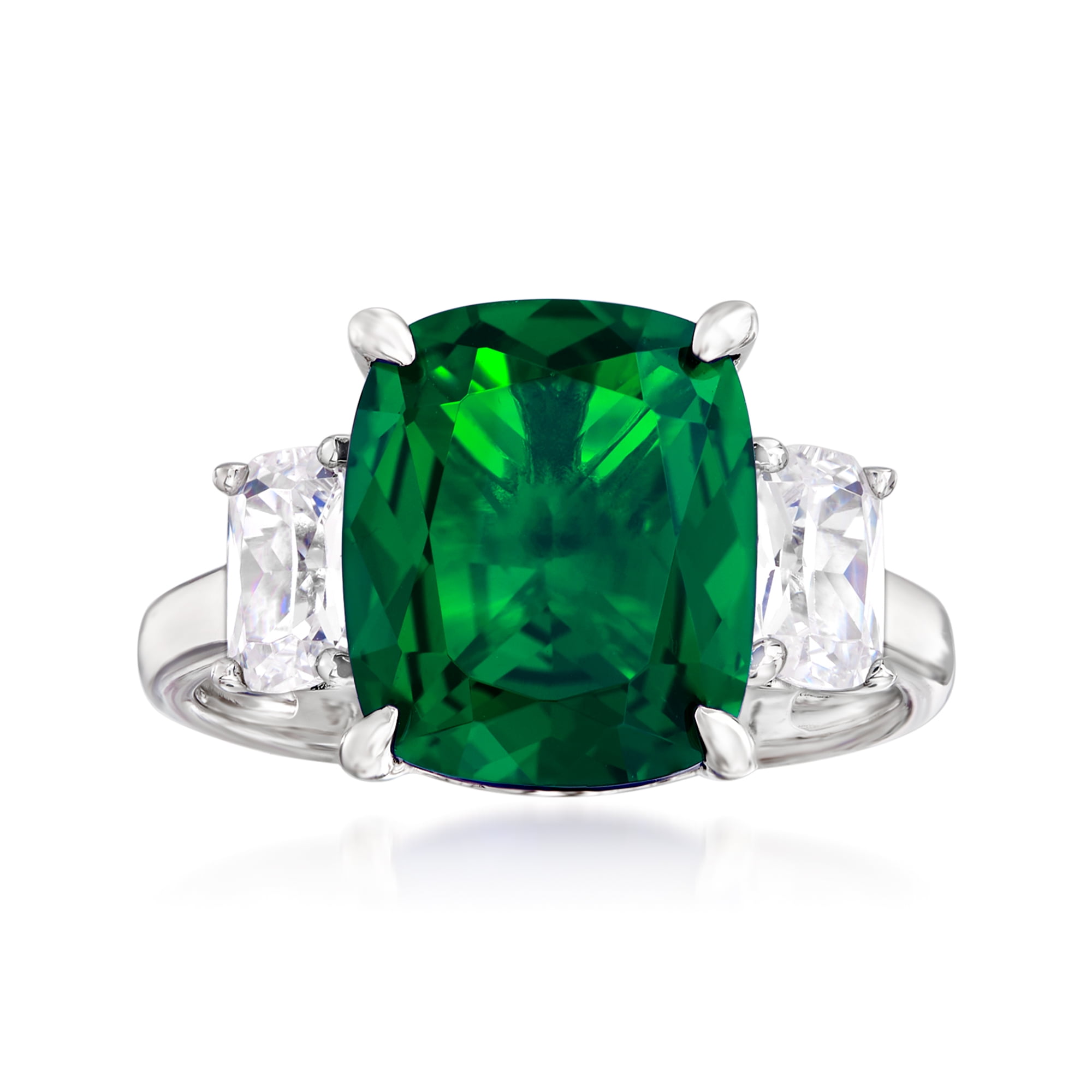 Ross-Simons 6.25 Carat Simulated Emerald and 1.10 ct. t.w. CZ 3-Stone ...