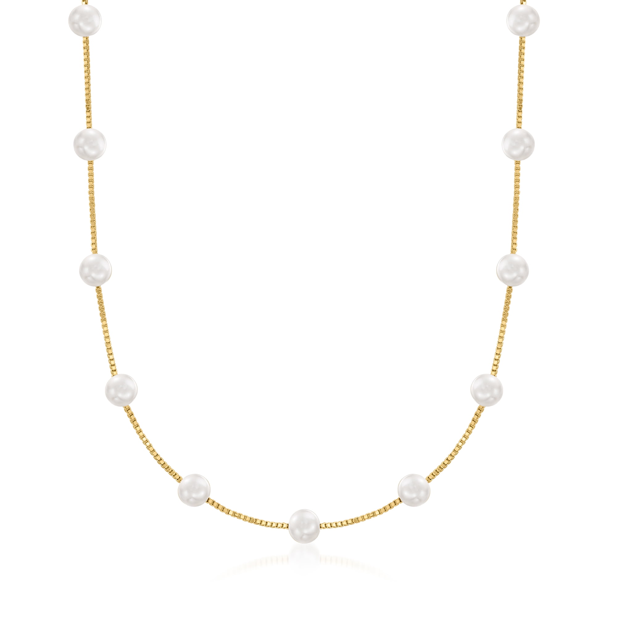 Ross-Simons 6-6.5mm Cultured Pearl Station Necklace in 18kt Gold Over ...