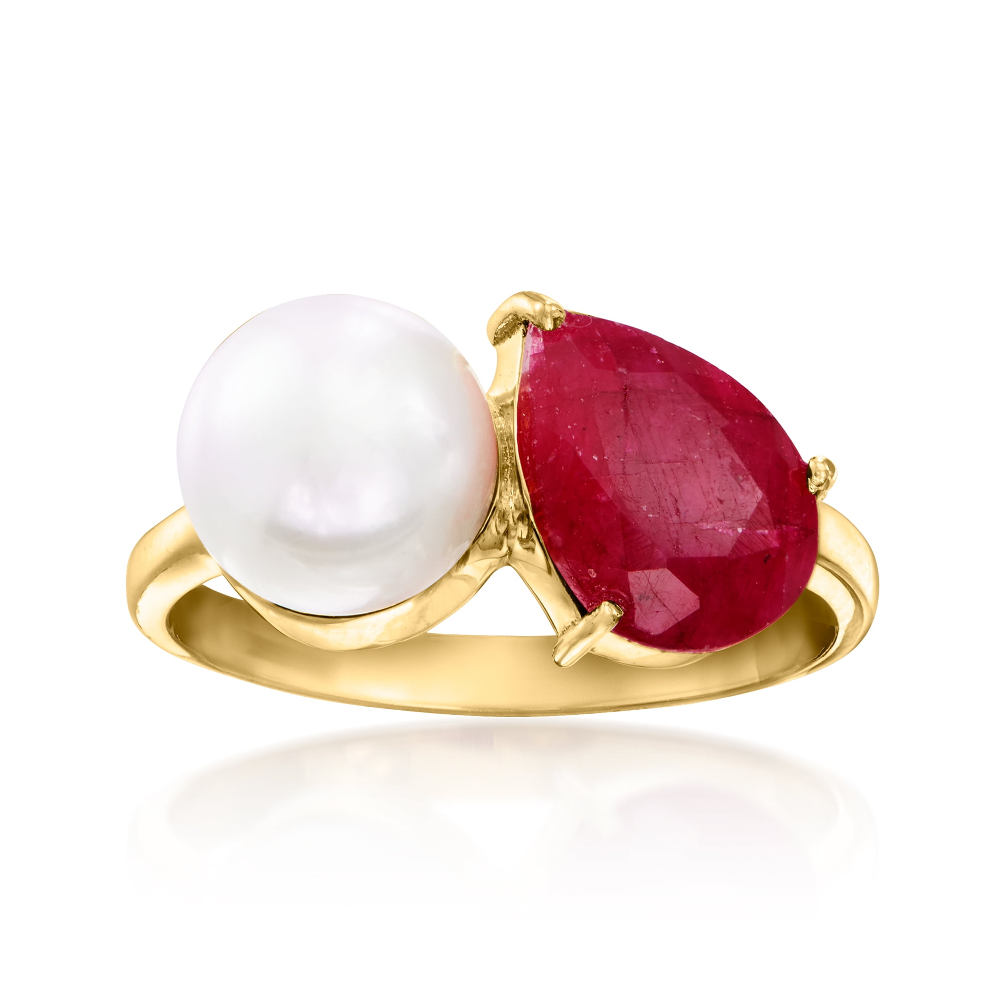 Ross-Simons 7.5-8mm Cultured Pearl and 3.00 Carat Ruby Toi Et Moi Ring ...