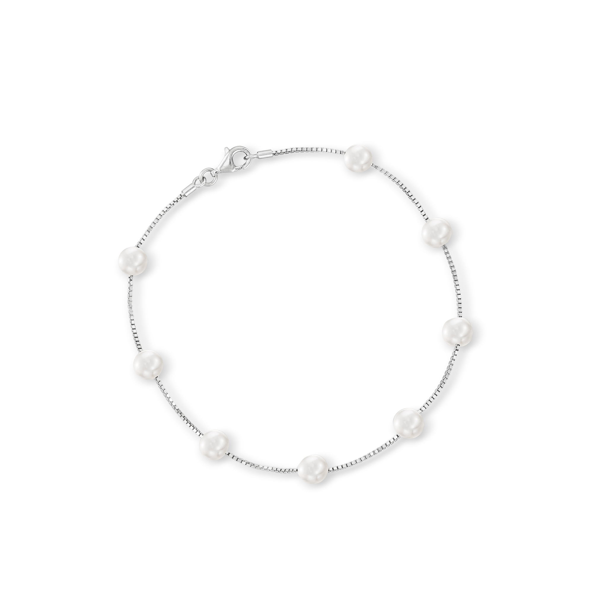 Ross-Simons 7-7.5mm Cultured Pearl Station Anklet in Sterling Silver, Women's, Adult - Walmart.com