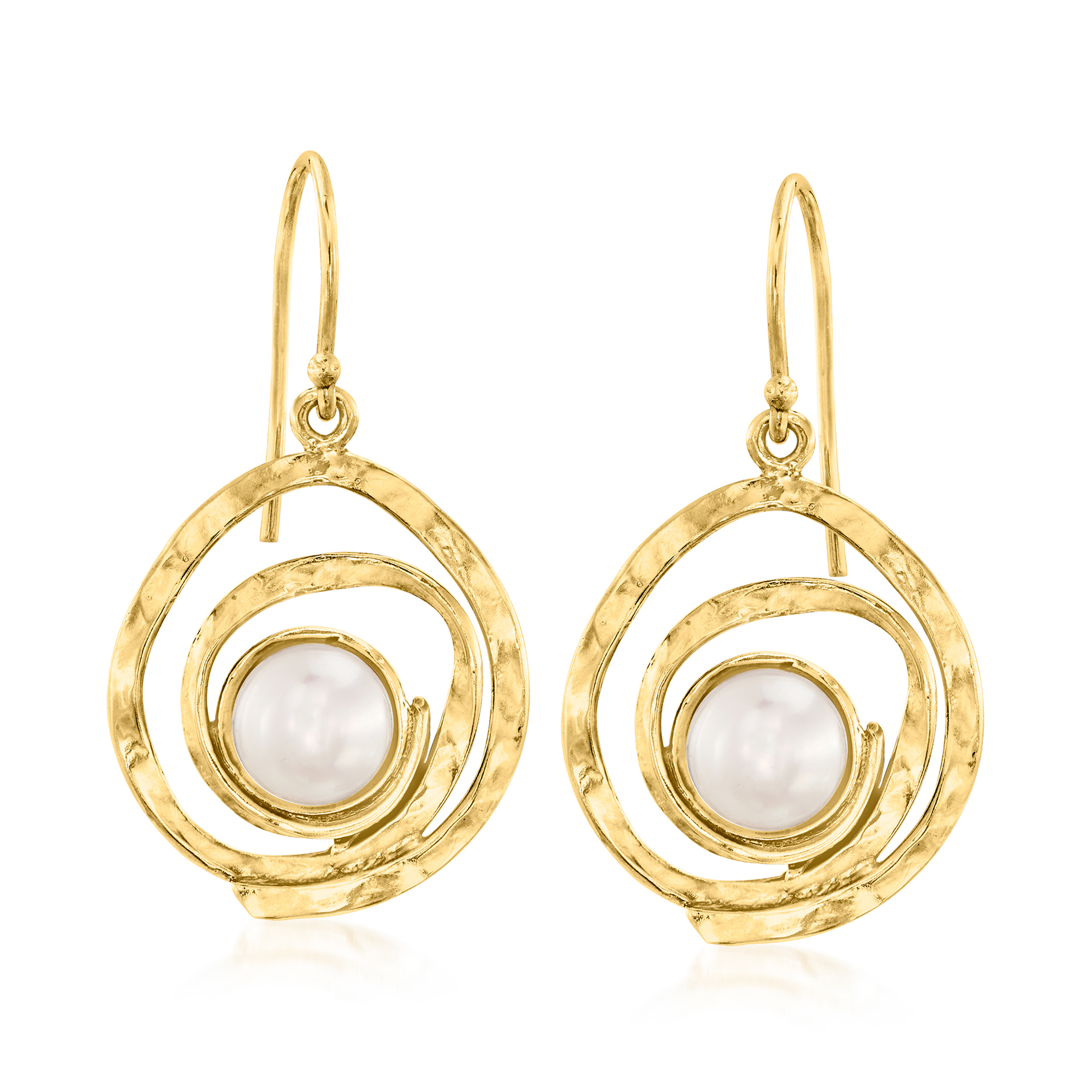 Ross-Simons 7-7.5mm Cultured Pearl Swirl Drop Earrings in 18kt Gold Over Sterling, Women's ...