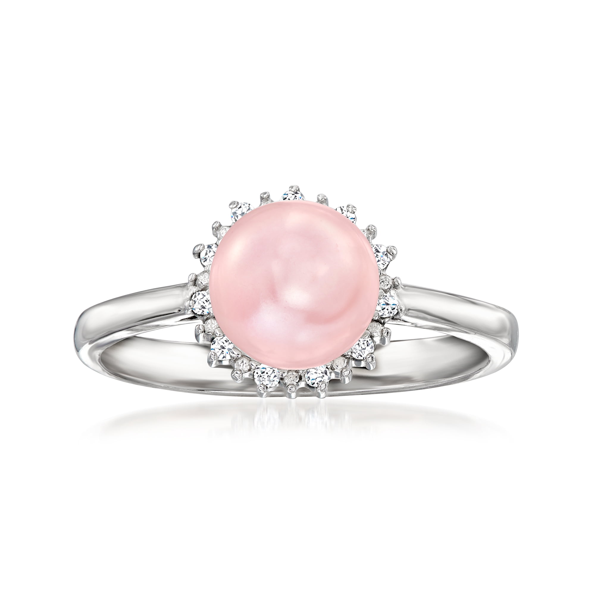 Ross-Simons 7-7.5mm Pink Cultured Pearl Ring With Diamonds in Sterling ...