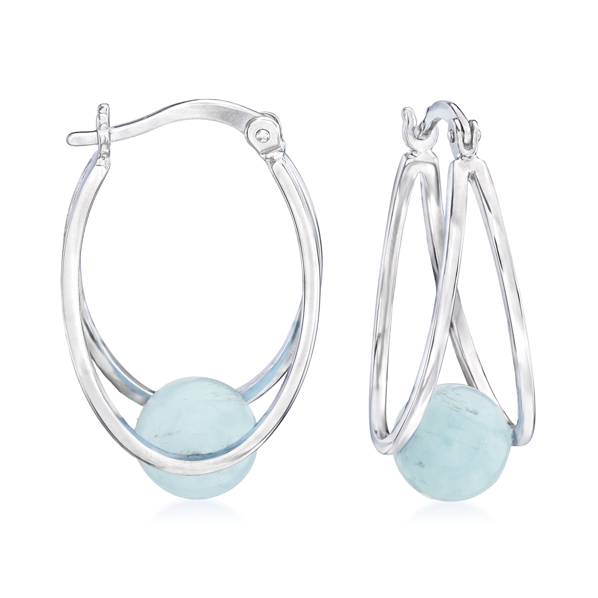 Ross-Simons 7.75 ct. t.w. Milky Aquamarine Double-Hoop Earrings in ...