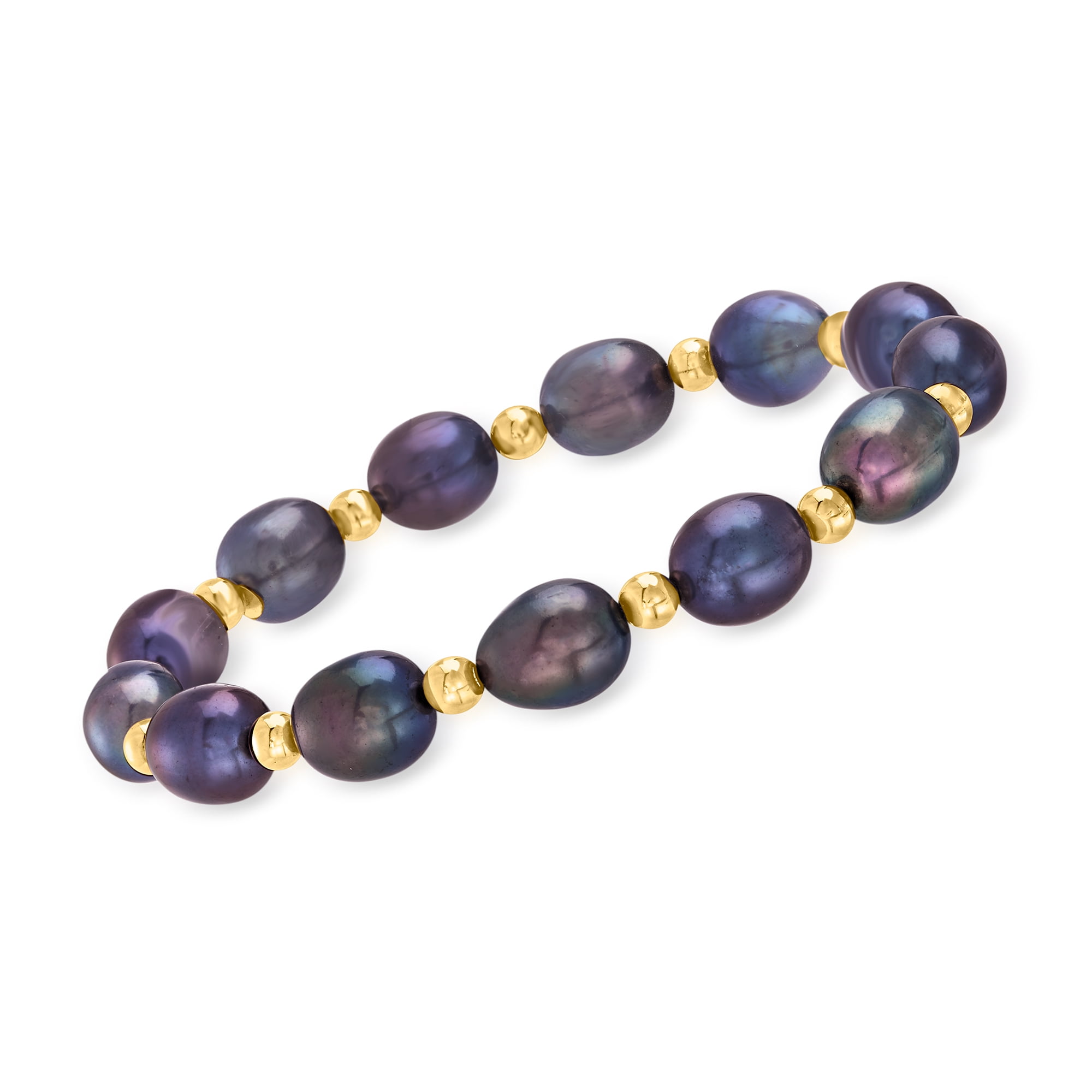 Ross-Simons 8-9mm Black Cultured Pearl and 14kt Yellow Gold Bead ...