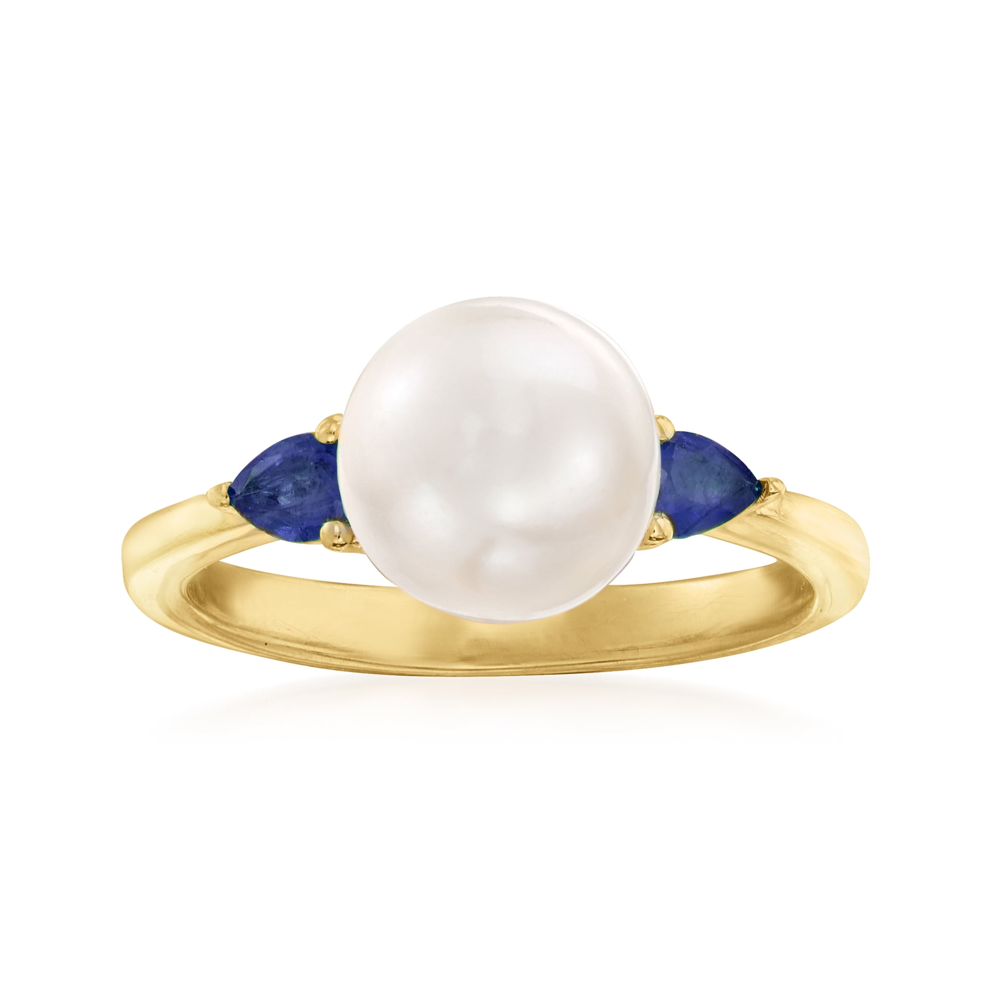 Ross-Simons 8mm Cultured Pearl and .30 ct. t.w. Sapphire Ring in 18kt ...