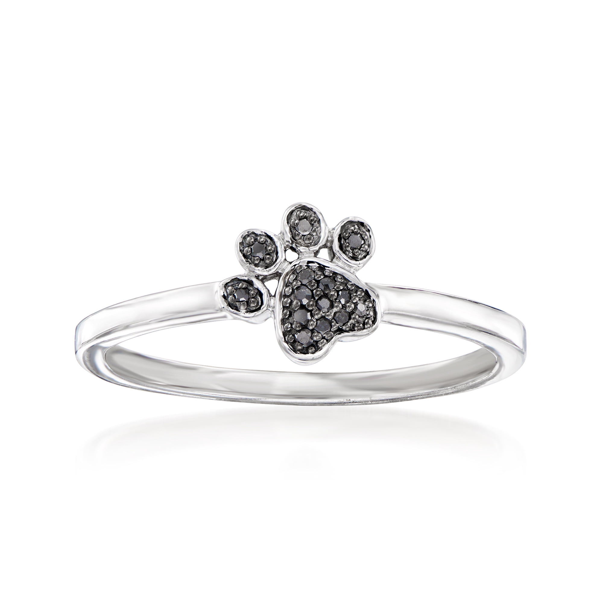 Ross-Simons Black Diamond-Accented Paw Print Ring in Sterling Silver ...