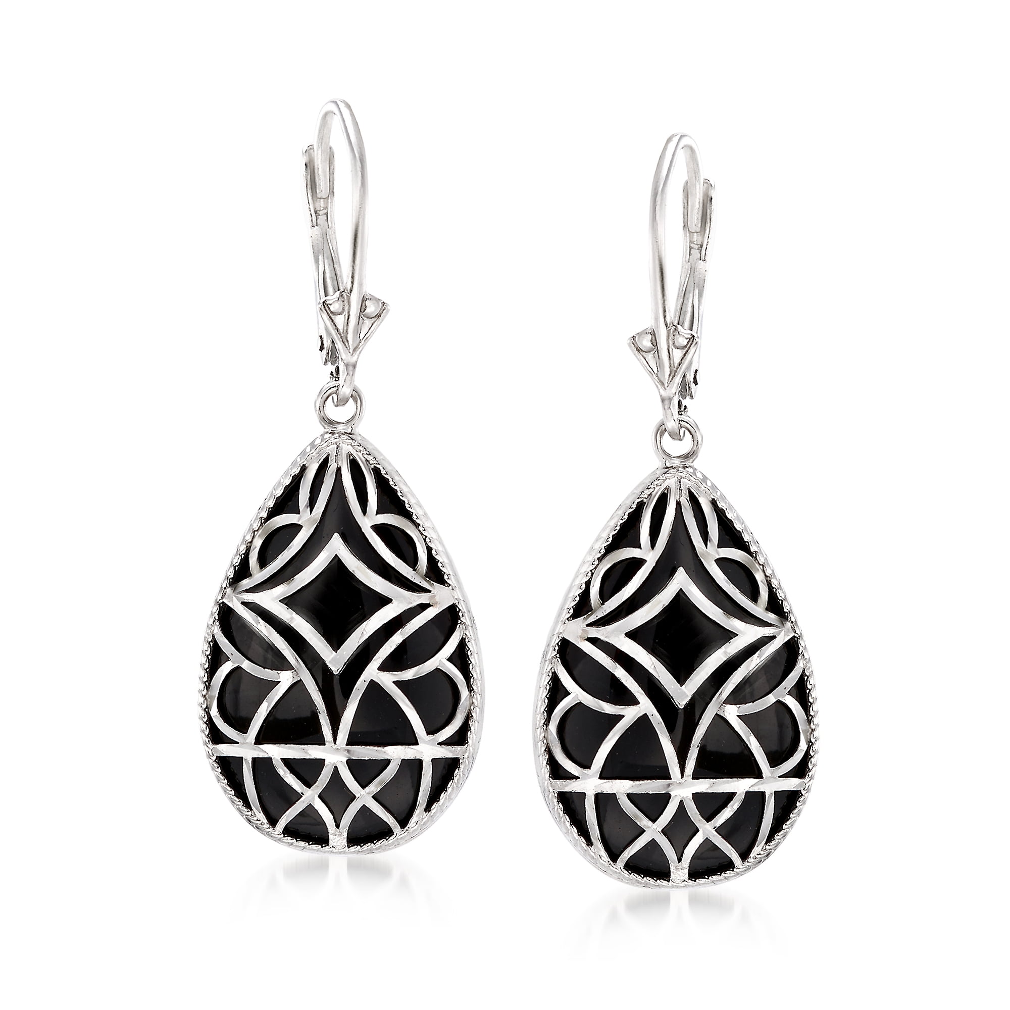Ross-Simons Black Onyx Overlay Drop Earrings in Sterling Silver, Women ...