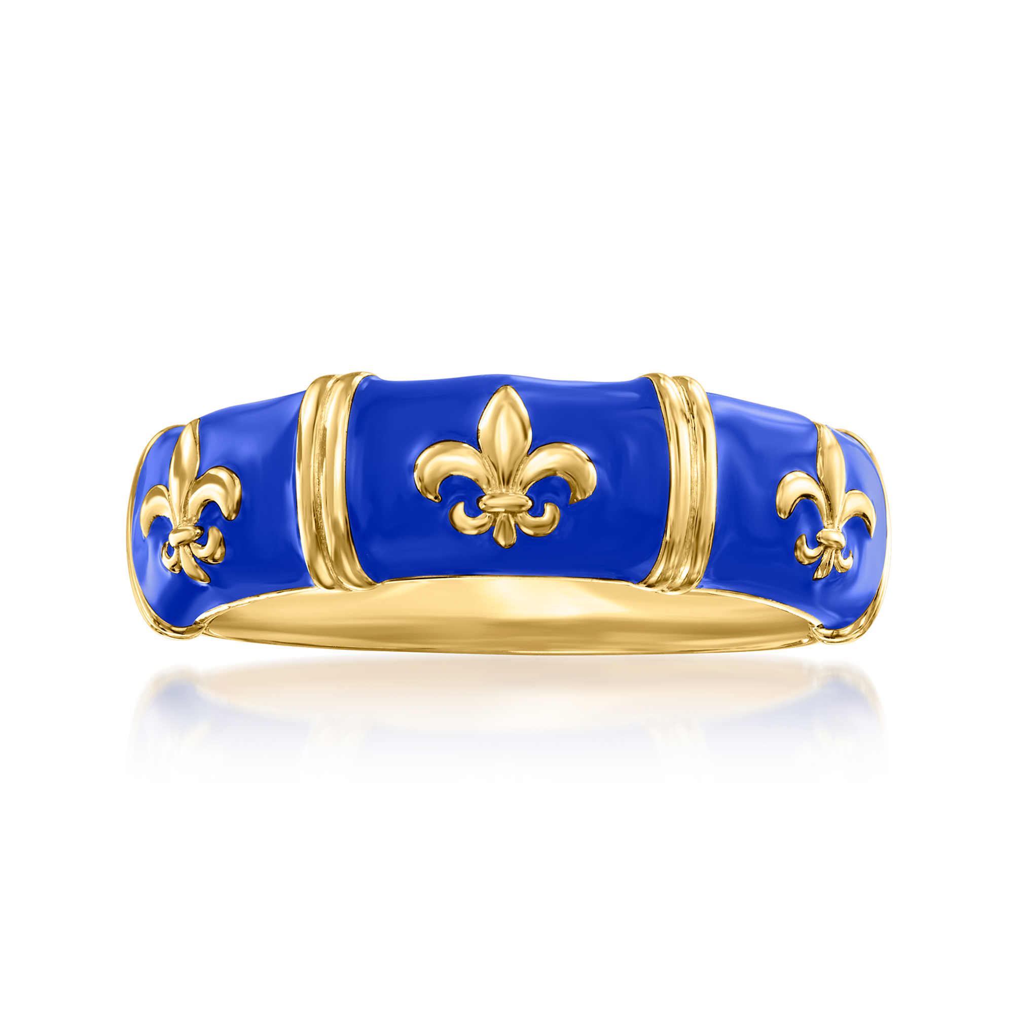 Ross-Simons Blue Enamel Fleur-De-Lis Ring in 18kt Gold Over Sterling ...