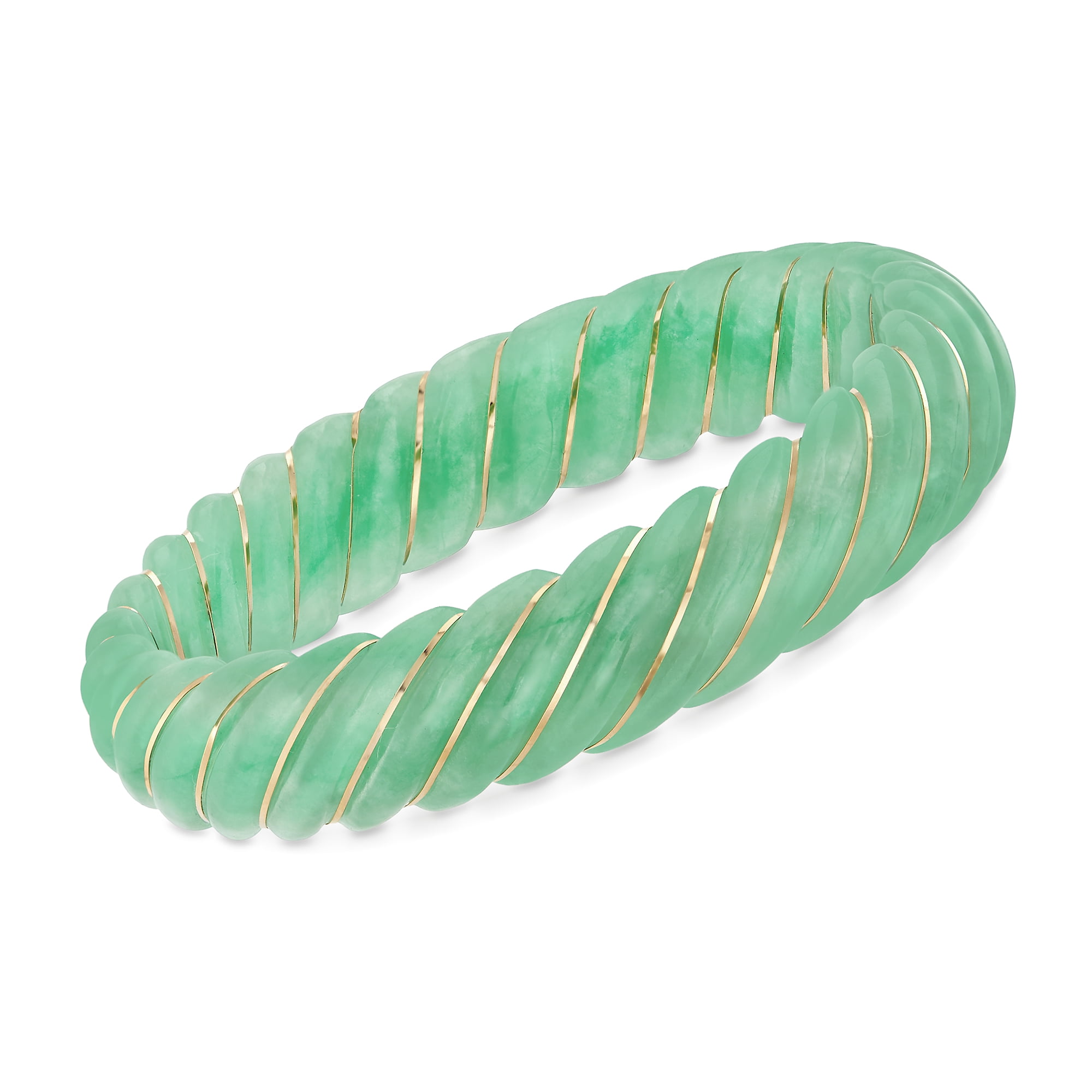 Ross-Simons Carved Green Jade Bangle Bracelet With 14kt Yellow Gold ...