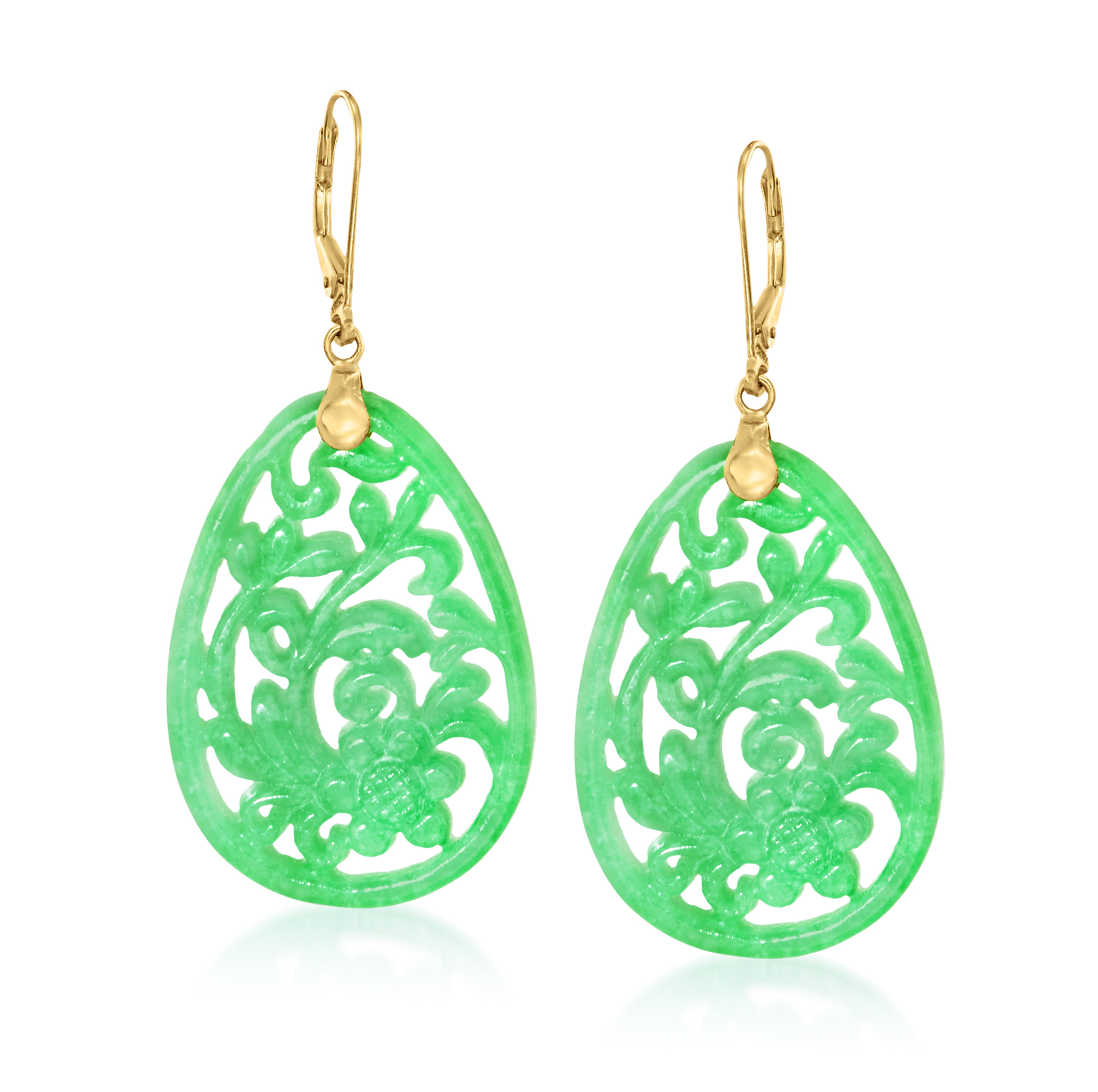 Ross-Simons Carved Jade Floral Drop Earrings in 14kt Yellow Gold, Women's, Adult - Walmart.com