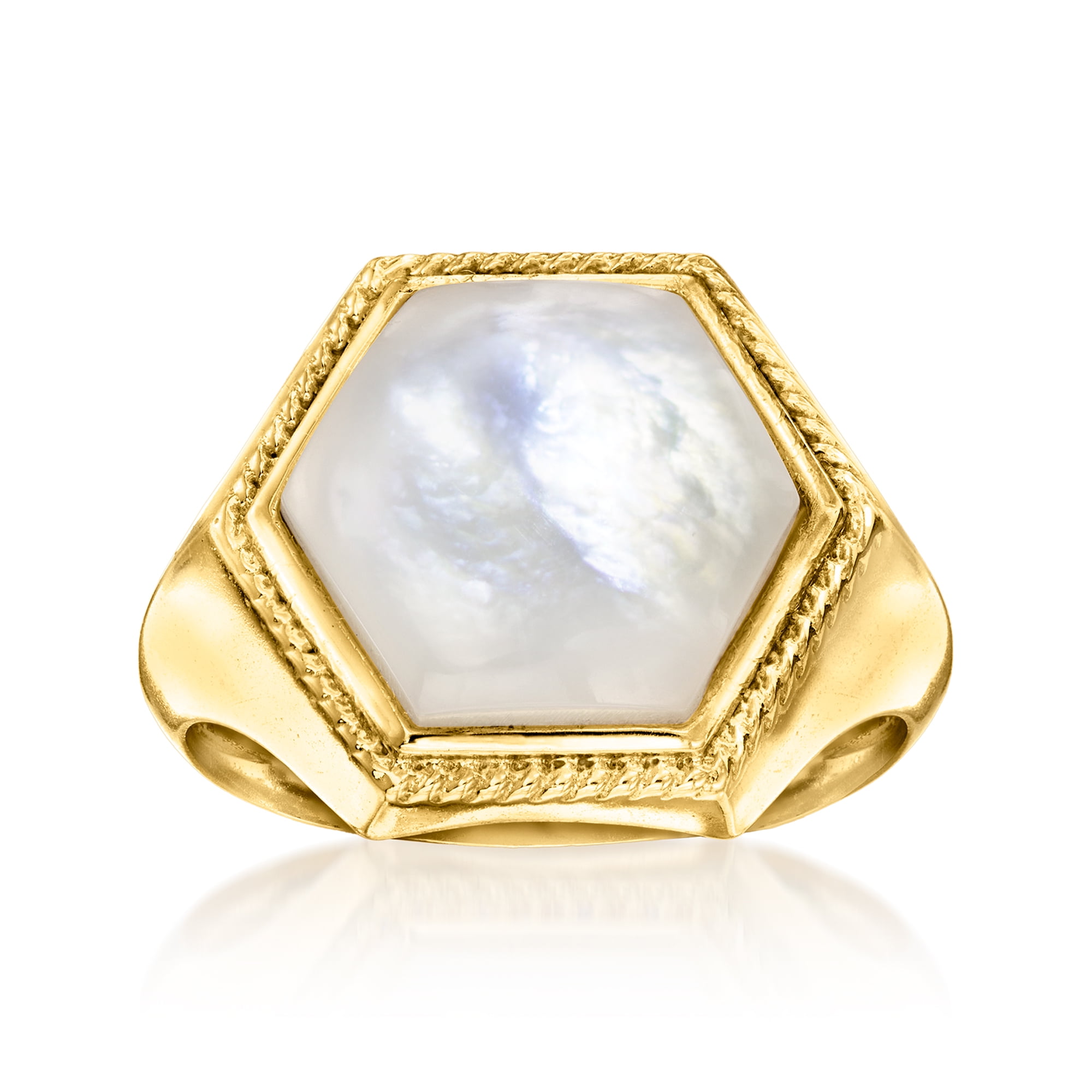 Ross-Simons Hexagonal Mother-Of-Pearl Ring in 18kt Gold Over Sterling ...