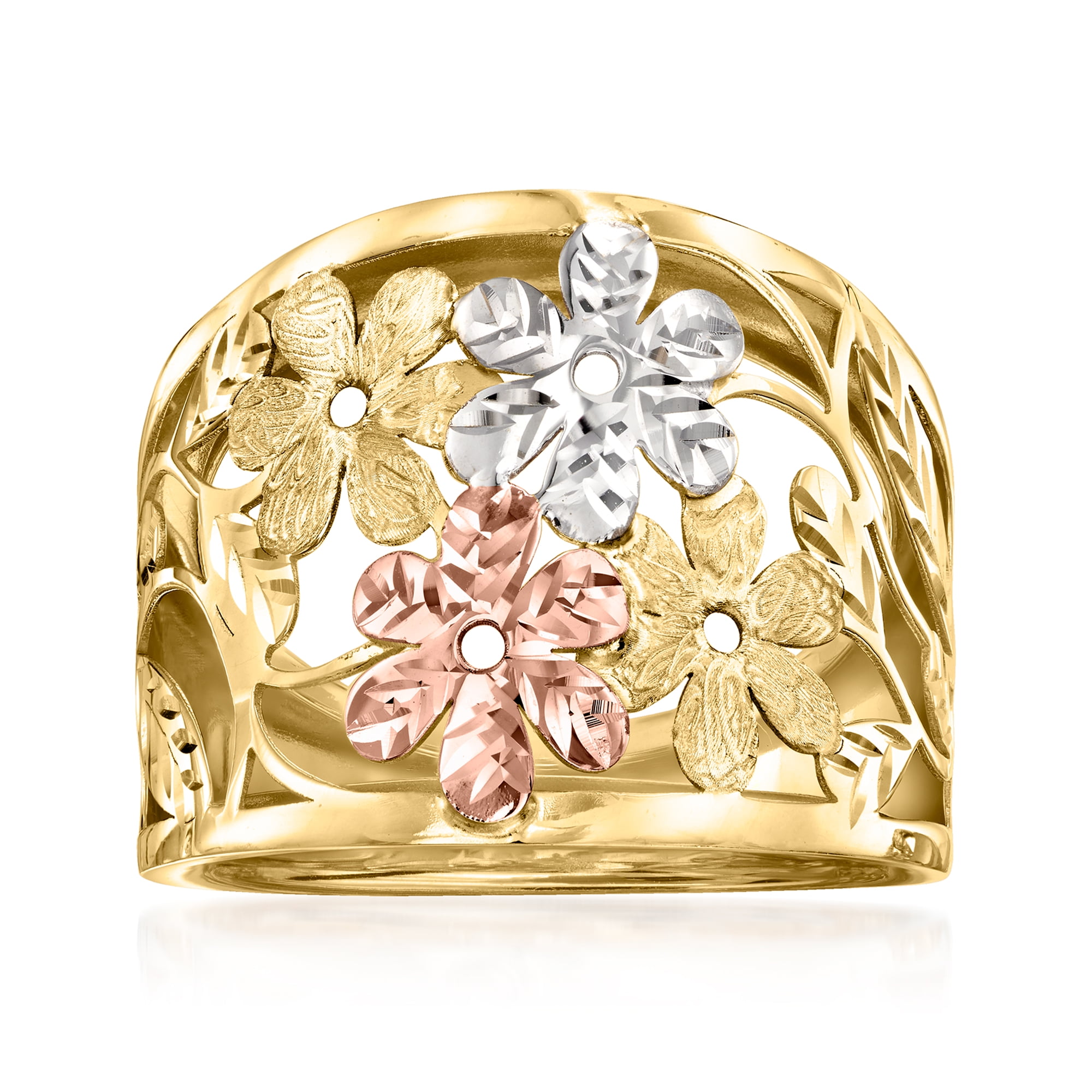 Ross-Simons Italian 14kt Tri-Colored Gold Floral Ring, Women's, Adult ...