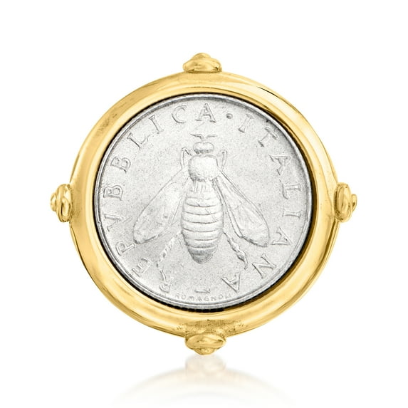 Ross-Simons Italian 18kt Gold Over Sterling 2-Lira Bee Coin Ring, Women ...