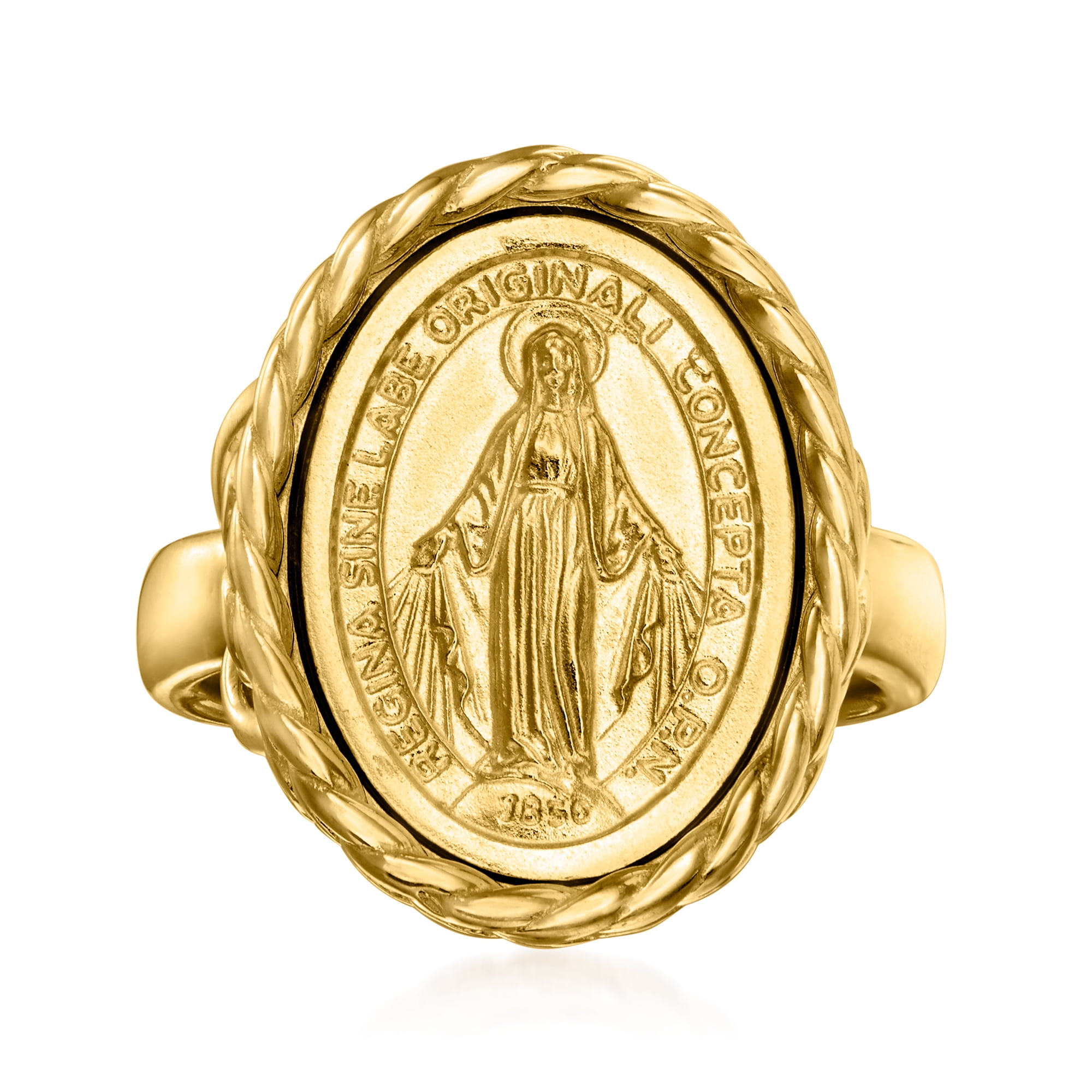 Ross-Simons Italian 18kt Gold Over Sterling Miraculous Medal Frame Ring ...