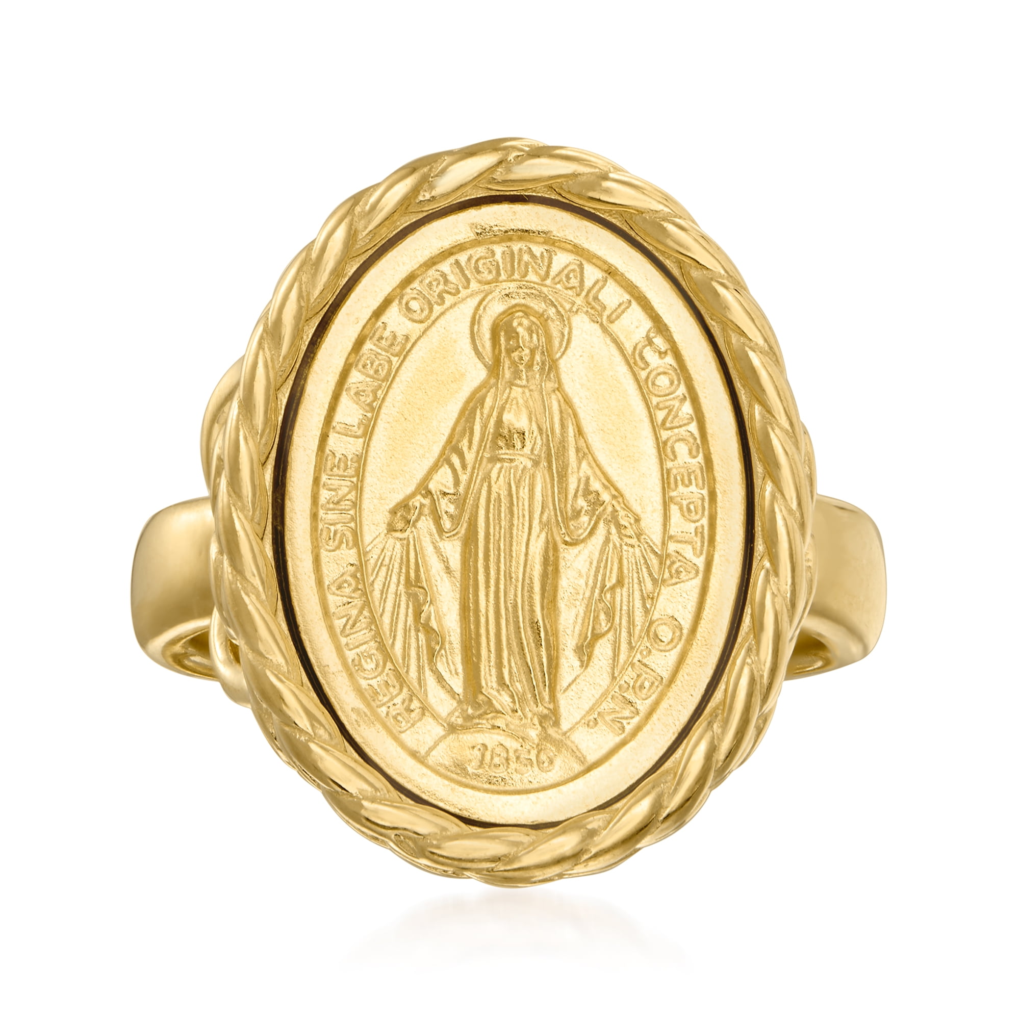 Ross-Simons Italian 18kt Gold Over Sterling Miraculous Medal Frame Ring ...